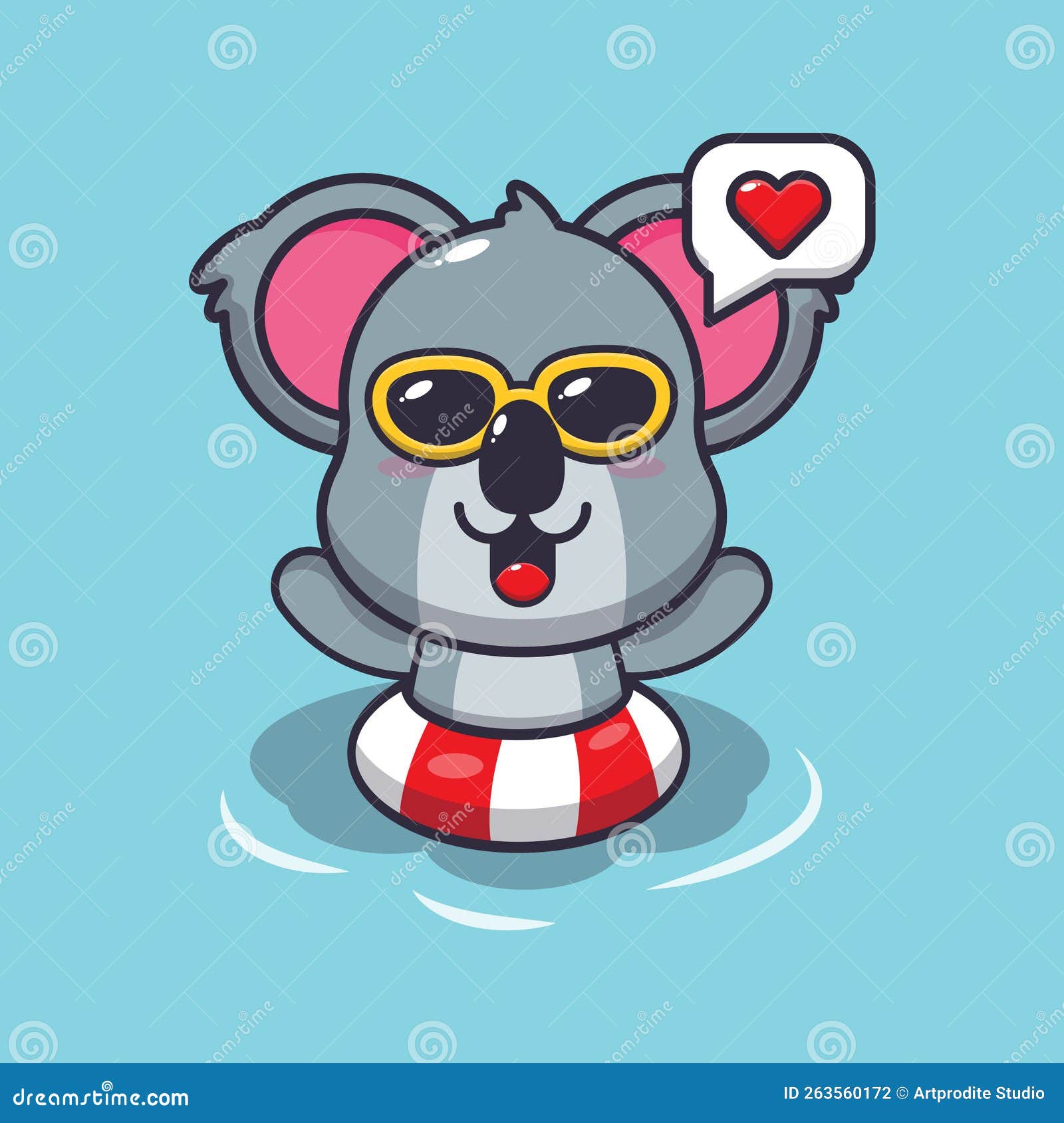 Cute Koala in Sunglasses Float with Buoy. Stock Vector - Illustration ...