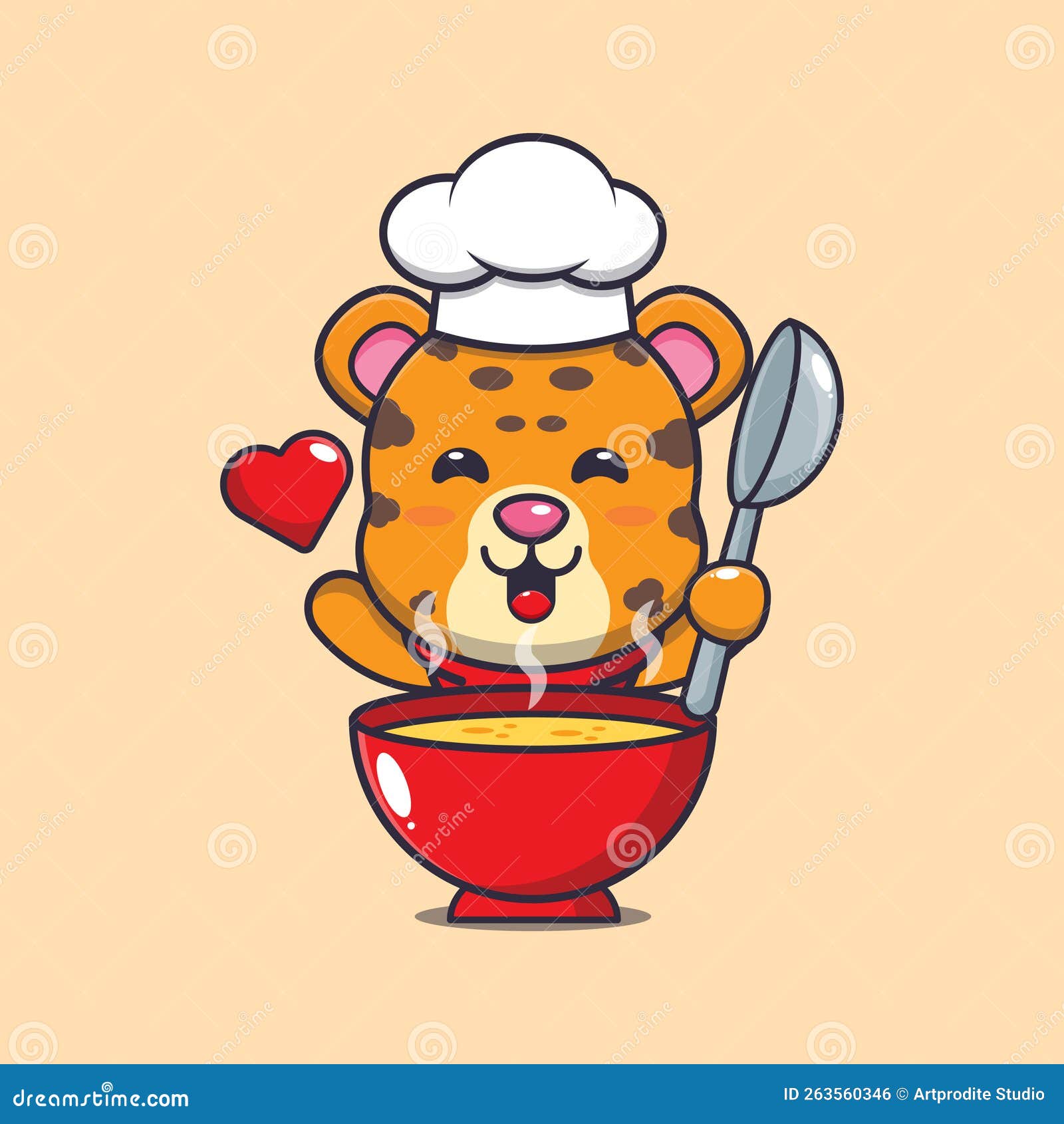 Cute Chef Leopard Mascot Cartoon Character with Soup. Stock Vector ...