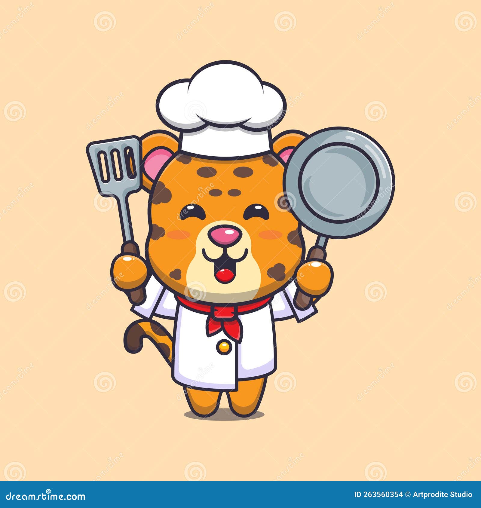 Cute Chef Leopard Mascot Cartoon Character. Stock Vector - Illustration ...