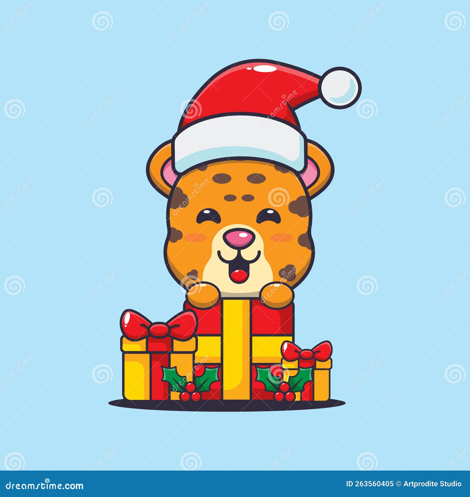 Cute Leopard with Christmas Gift. Cute Christmas Cartoon Character ...