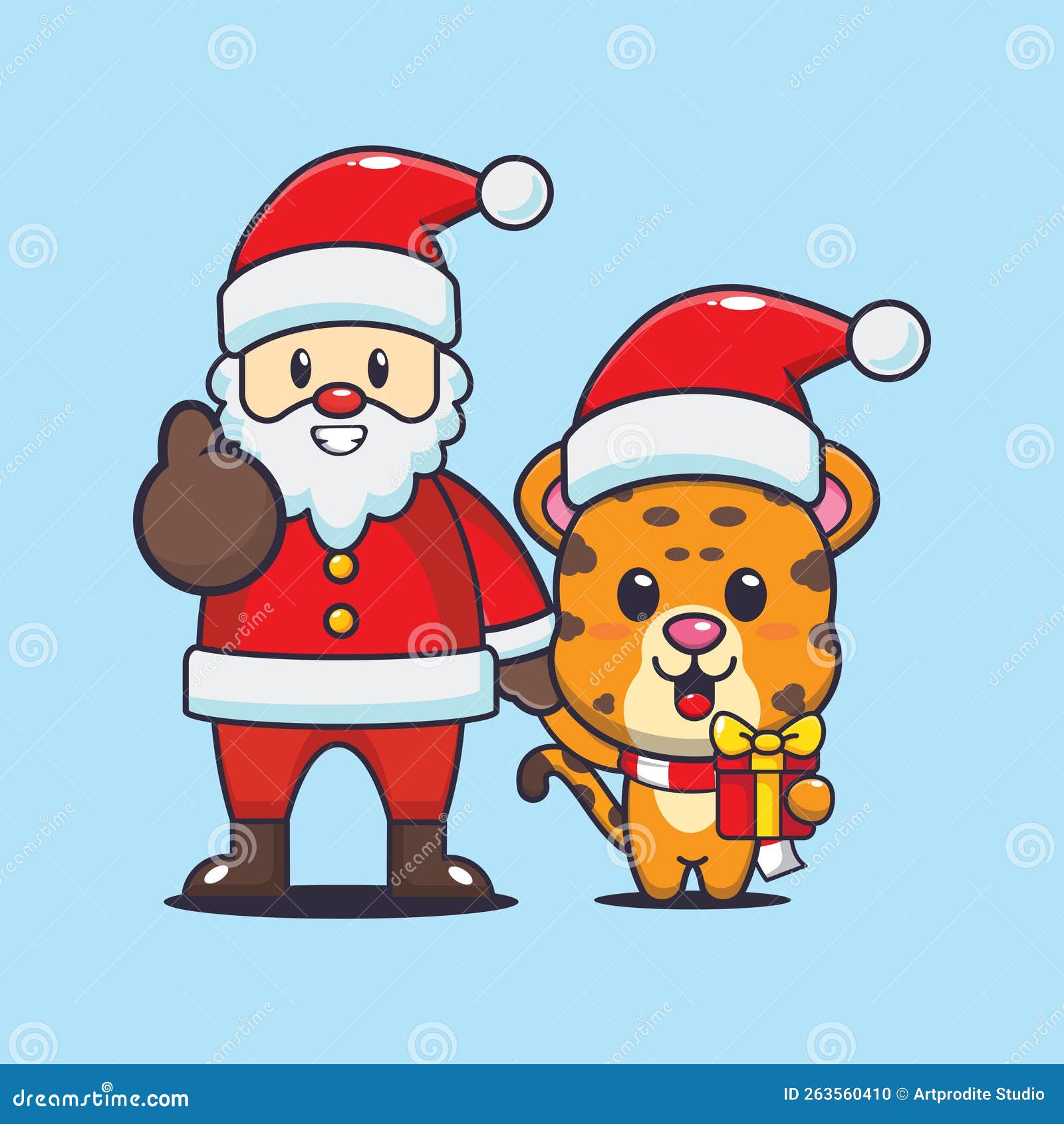 Cute Leopard with Santa Claus. Cute Christmas Cartoon Character ...