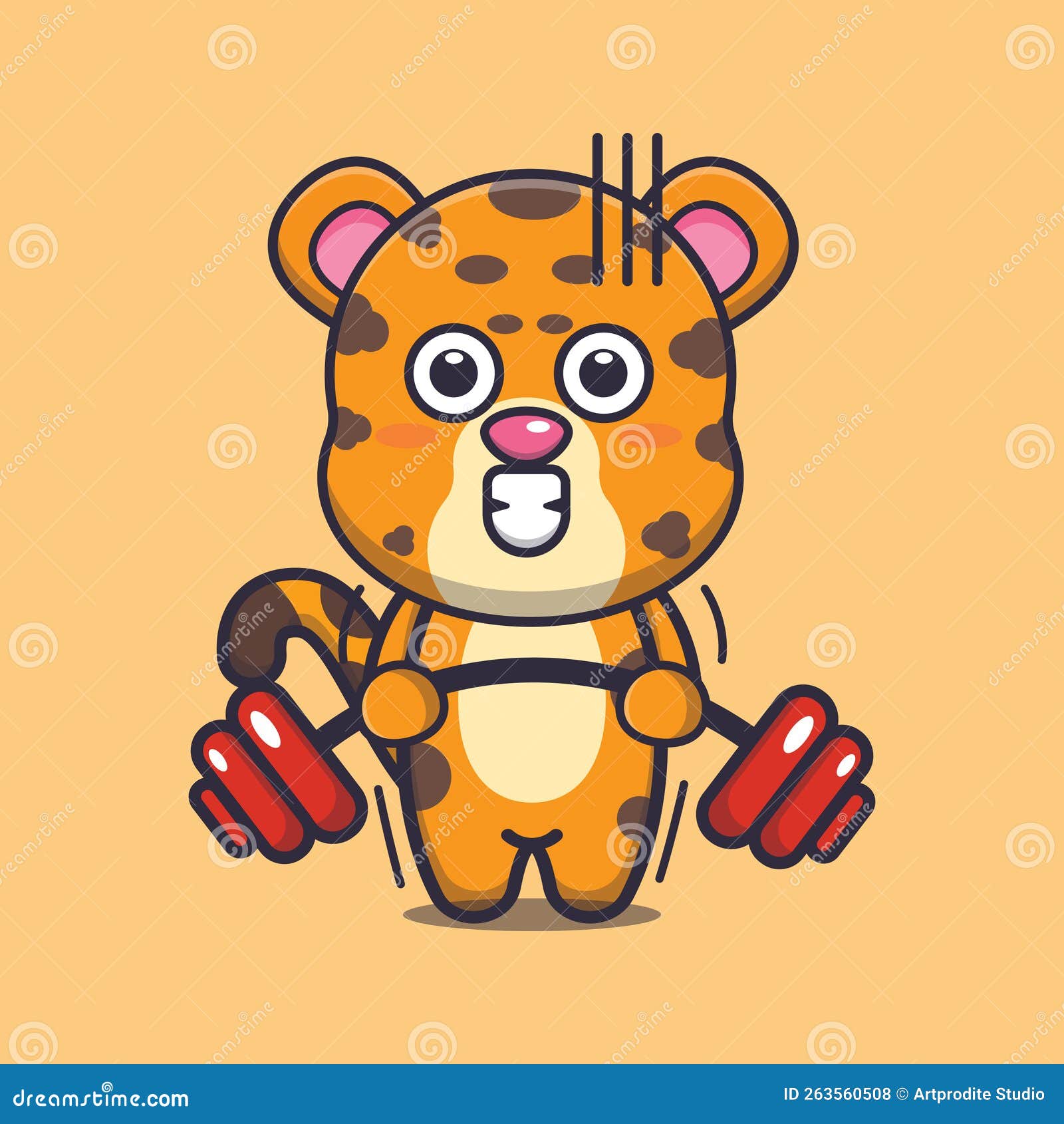 Cute Leopard Lifting Barbell Cartoon Vector Illustration. Stock Vector ...