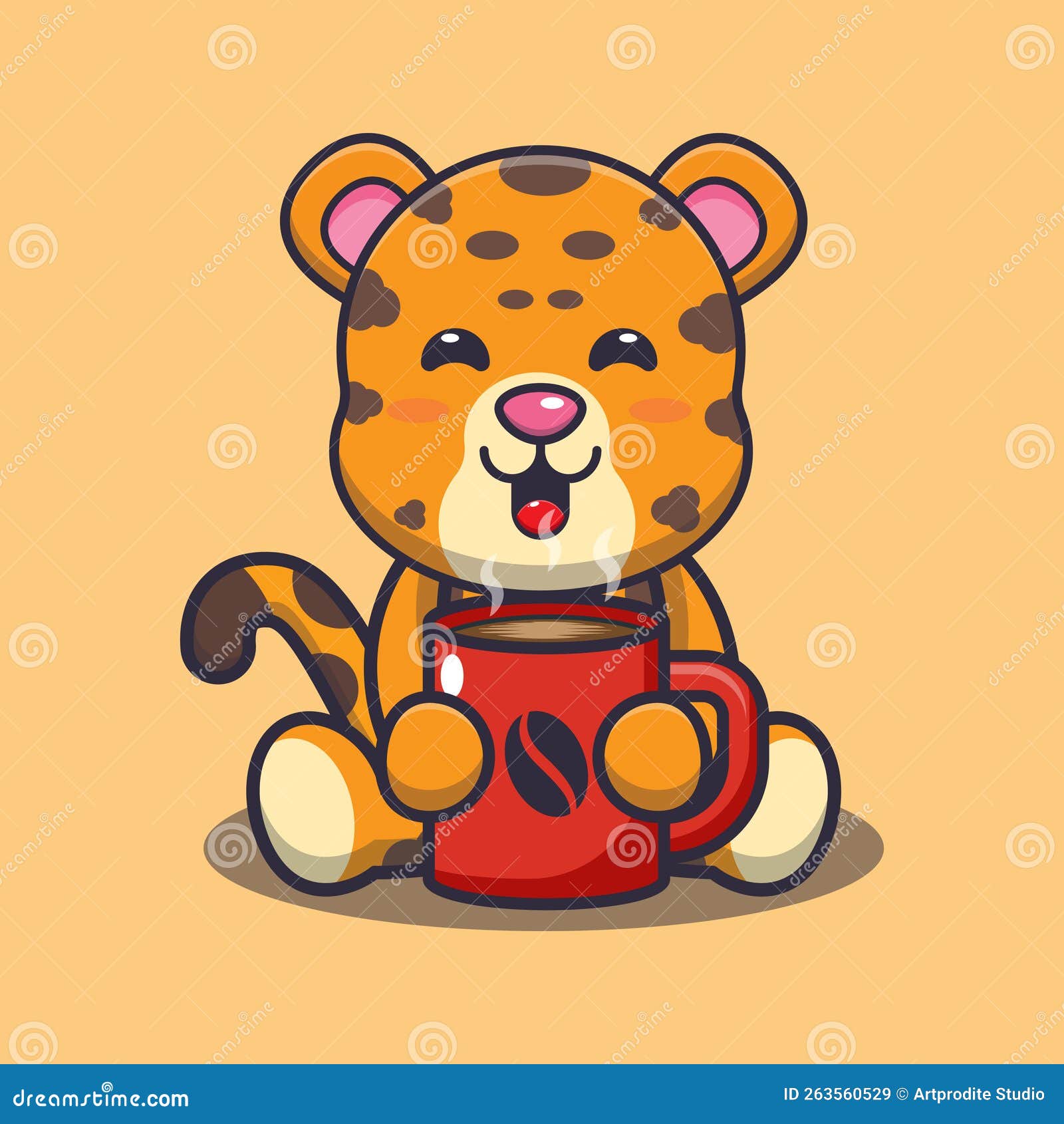 Cute Leopard with Hot Coffee Cartoon Vector Illustration. Stock Vector ...