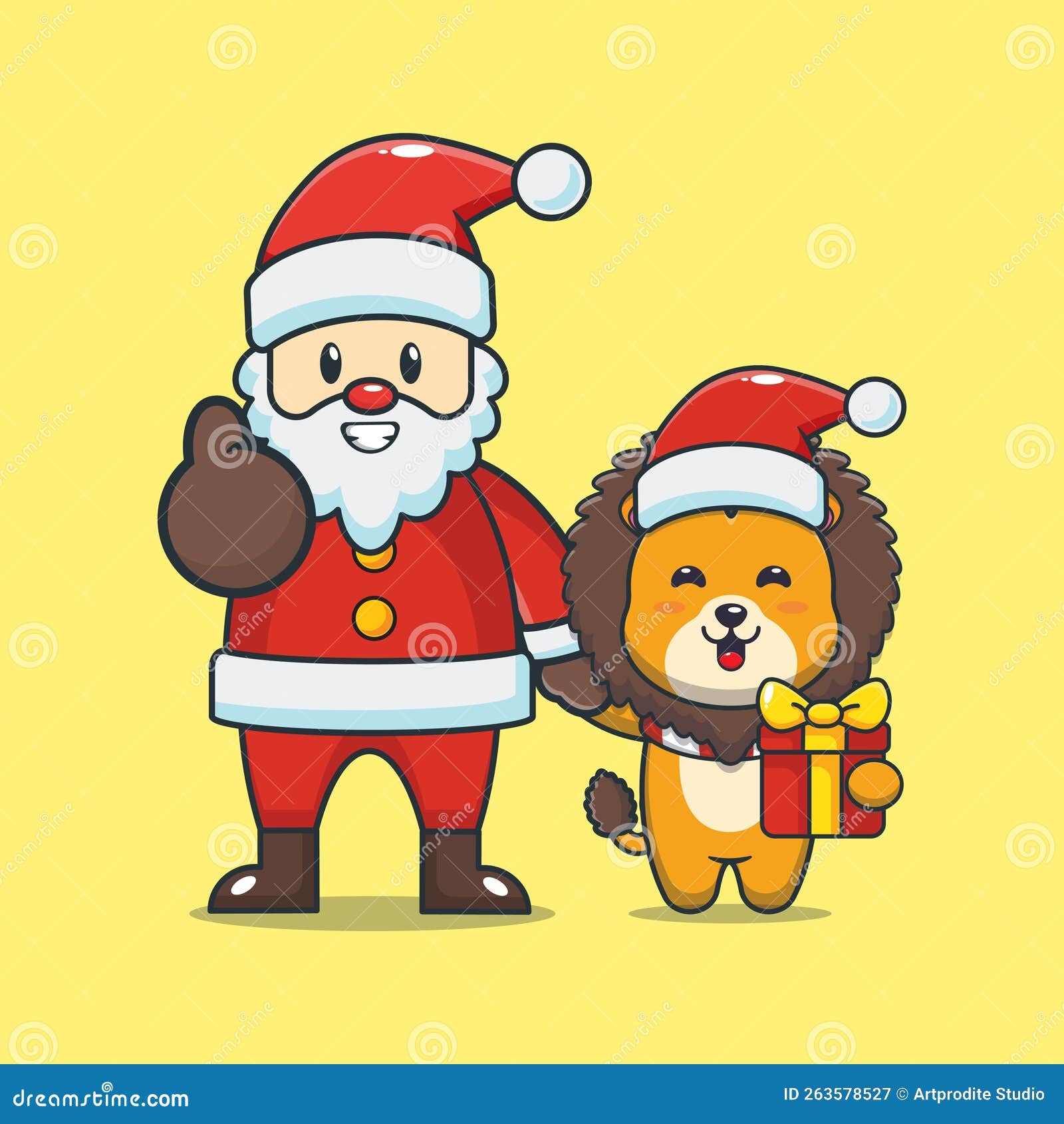 Cute Lion with Santa Claus. Cute Christmas Cartoon Character ...