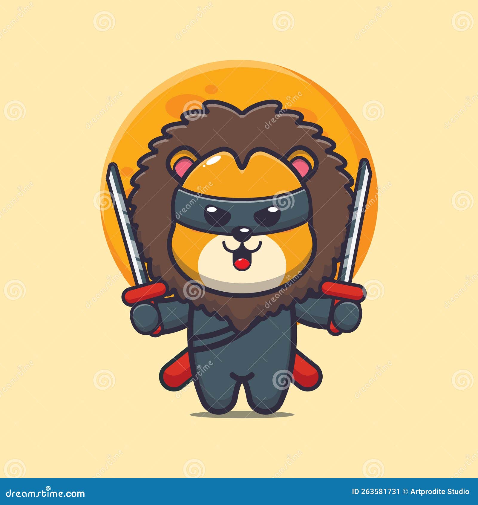 Cute Ninja Lion Cartoon Vector Illustration. Stock Vector ...