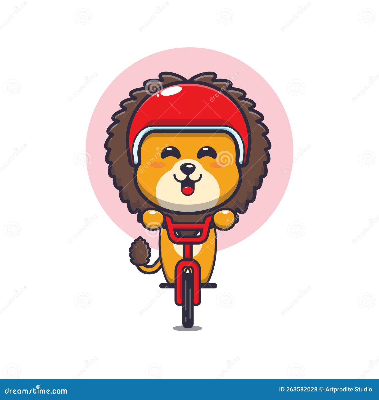Cute Lion Mascot Cartoon Character Ride on Bicycle. Stock Vector ...