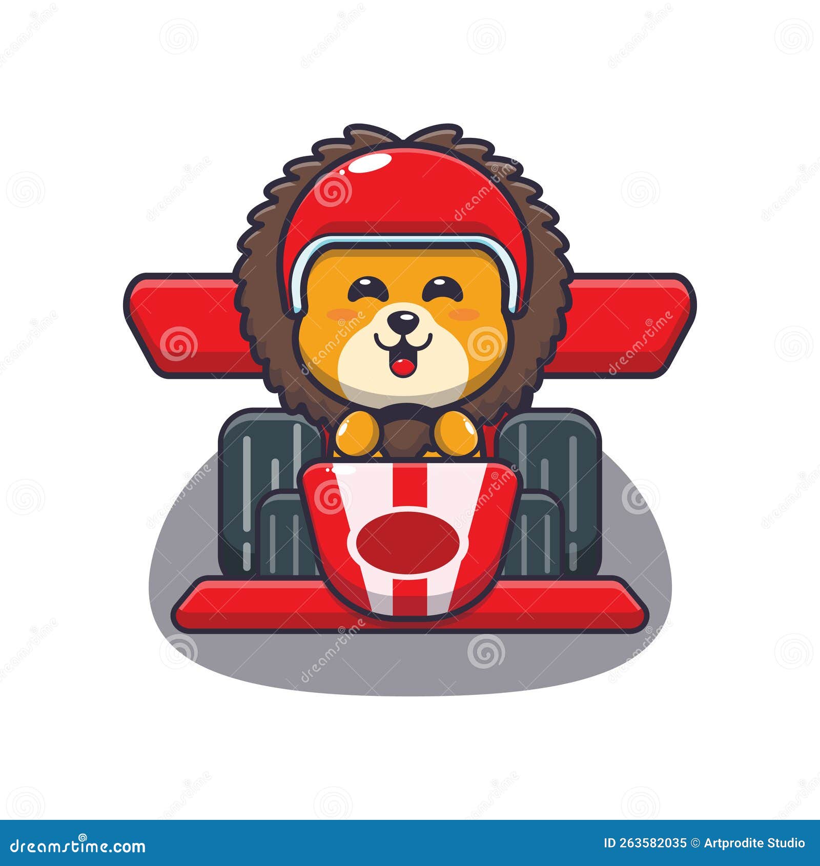 Cute Lion Mascot Cartoon Character Riding Race Car. Stock Vector ...