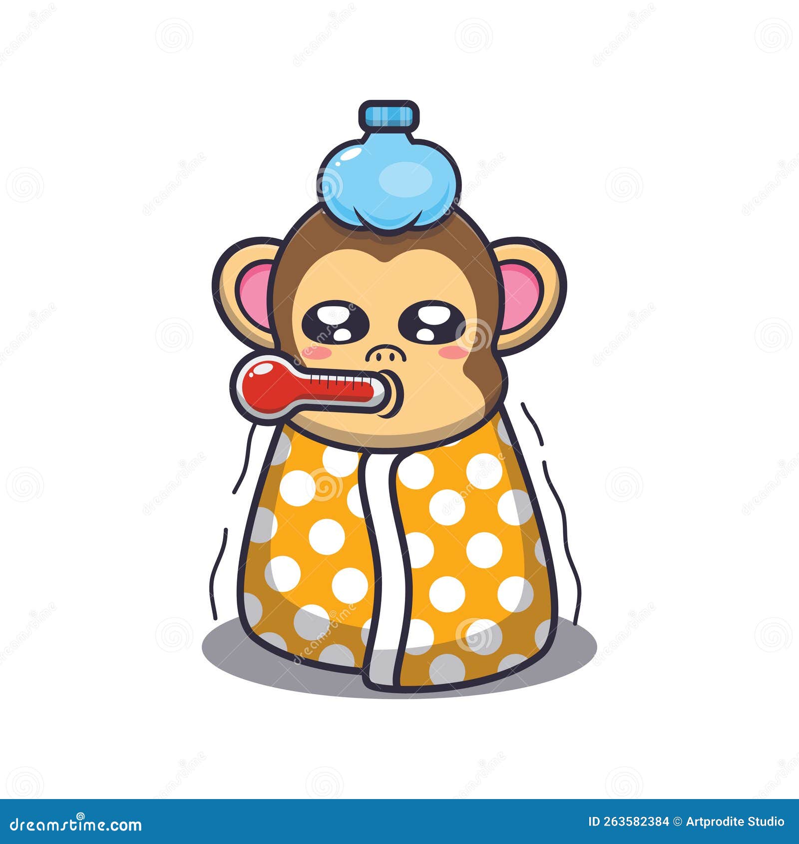 Cute Monkey is Sick Cartoon Vector Illustration. Stock Vector ...