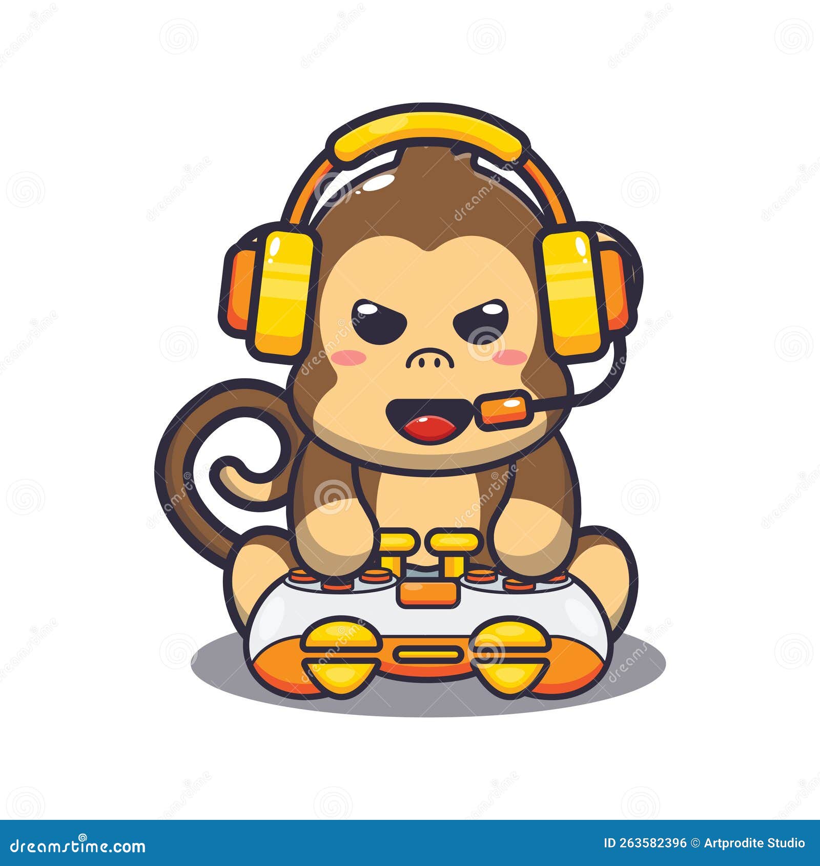 Cute Monkey Playing a Game Cartoon Vector Illustration. Stock Vector ...