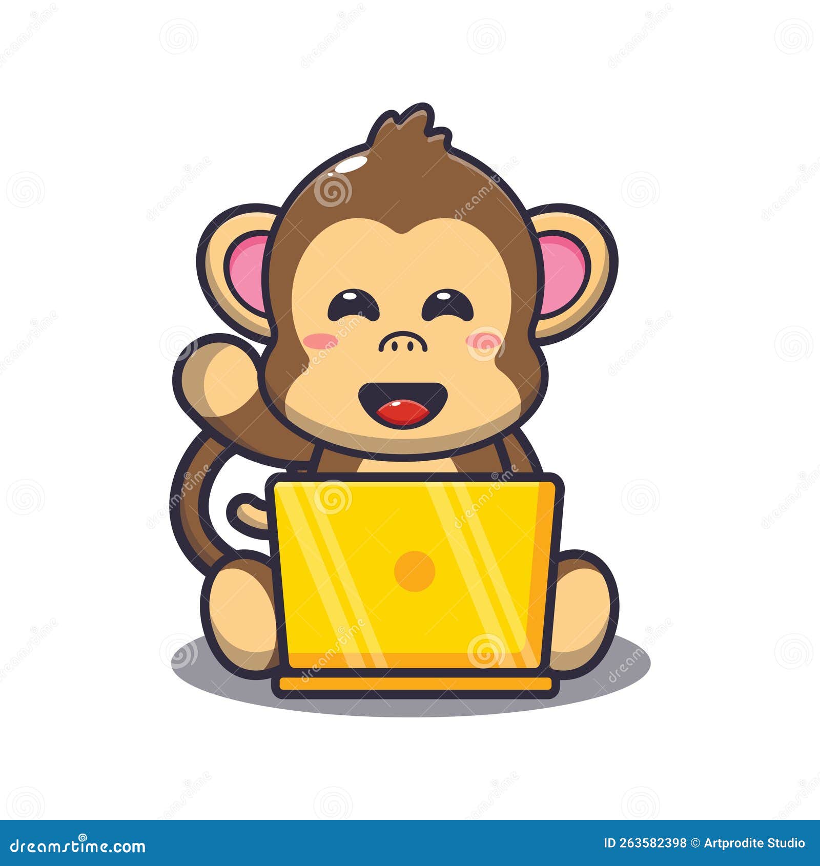 Cute Monkey with Laptop Cartoon Vector Illustration. Stock Vector ...