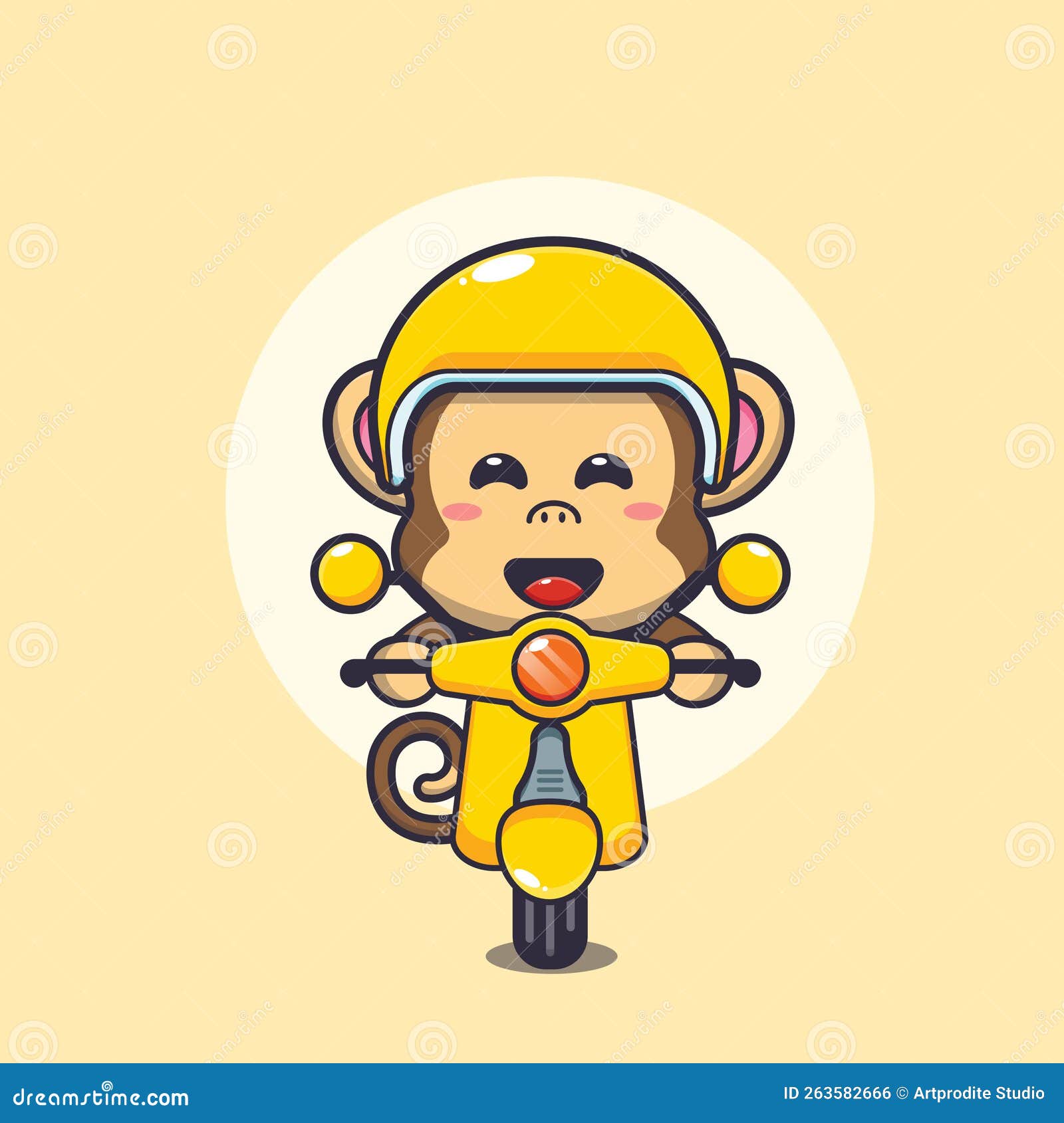 Cute Monkey Mascot Cartoon Character Ride on Scooter. Stock Vector ...