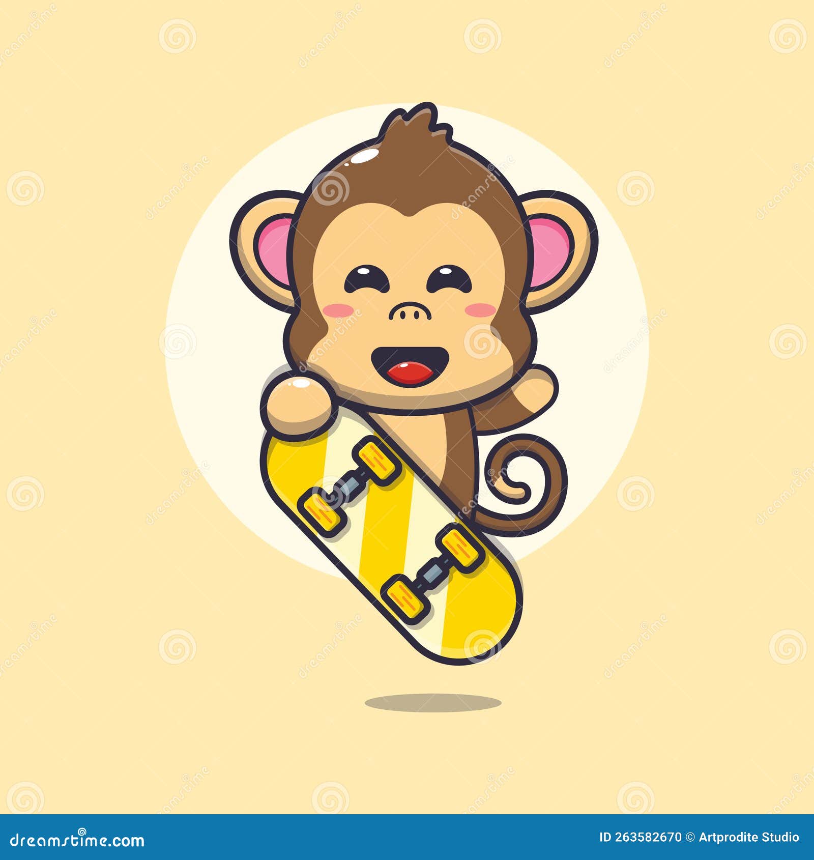 Cute Monkey Mascot Cartoon Character with Skateboard. Stock Vector ...