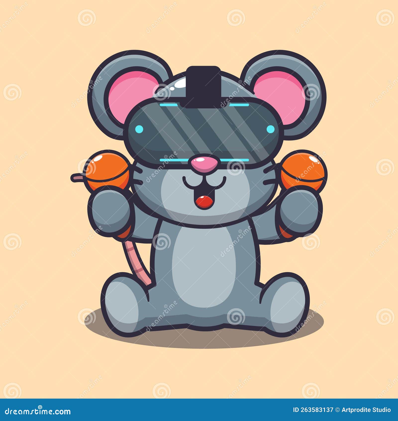 Cute Mouse Playing Virtual Reality Cartoon Vector Illustration. Stock ...