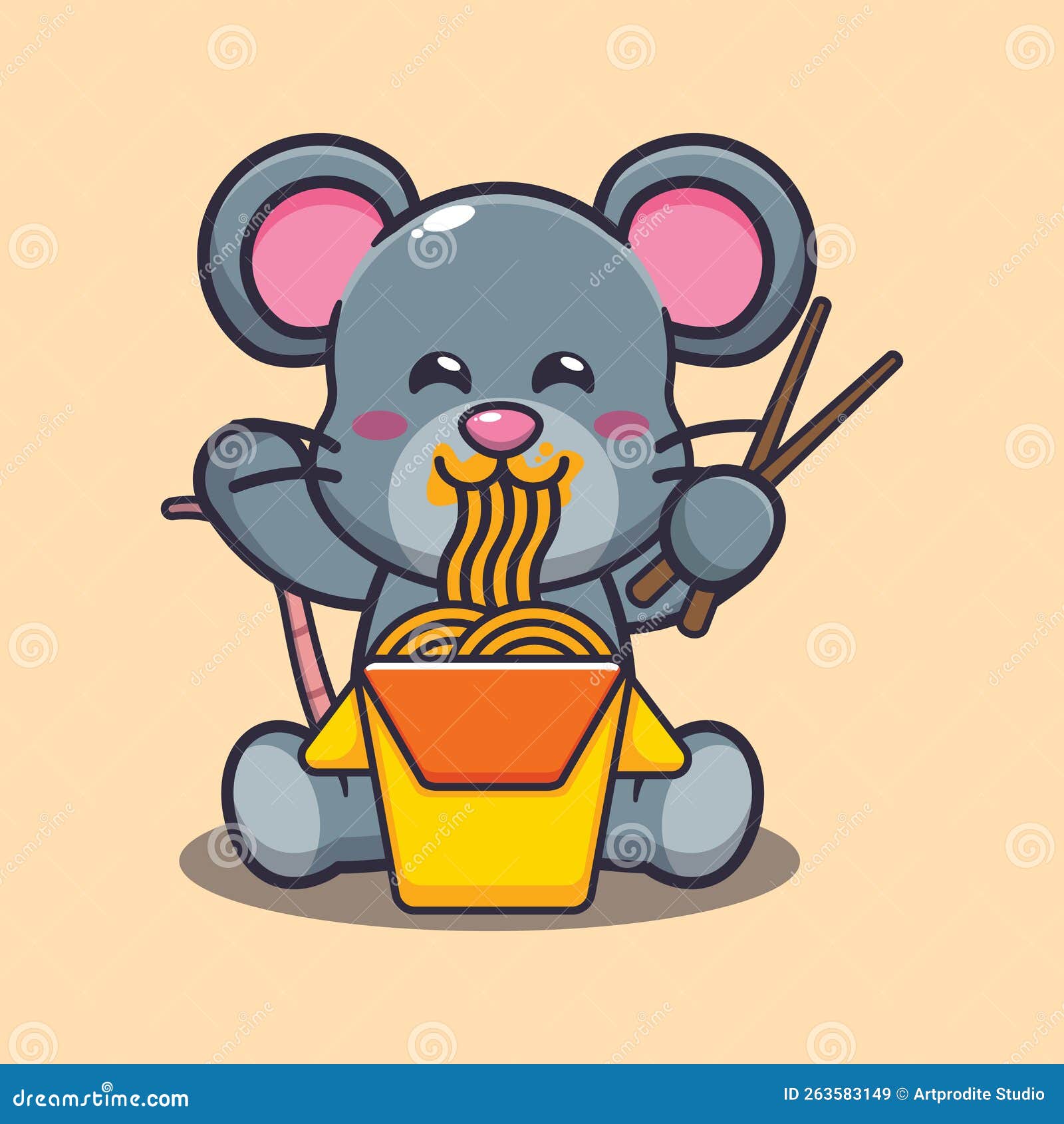 Cute Mouse Eating Noodle Cartoon Vector Illustration. Stock Vector ...