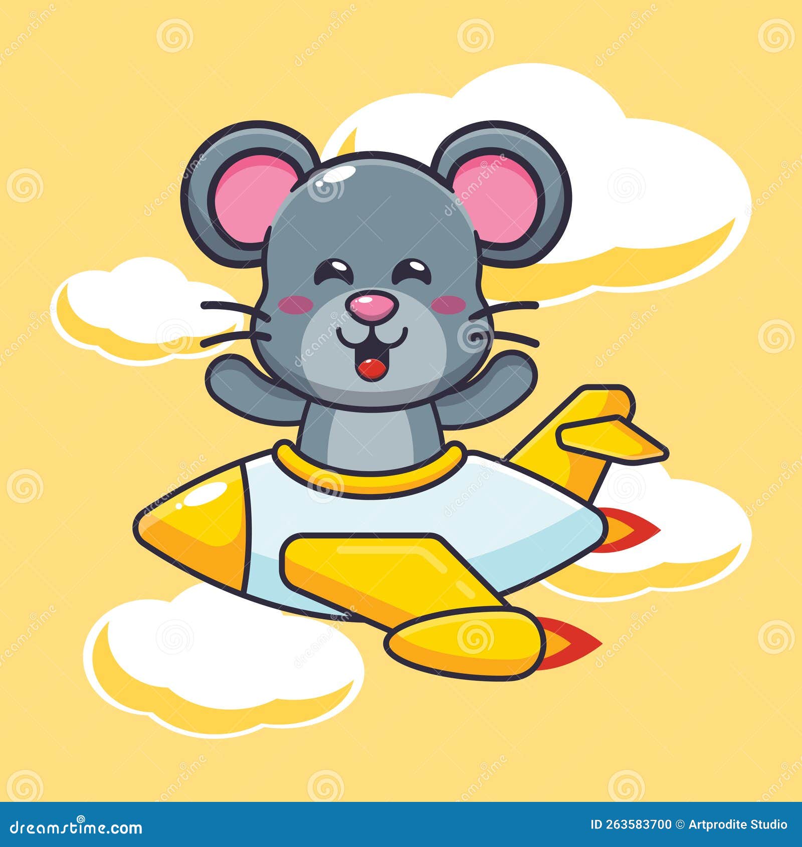 Cute Mouse Mascot Cartoon Character Ride on Plane Jet. Stock Vector ...