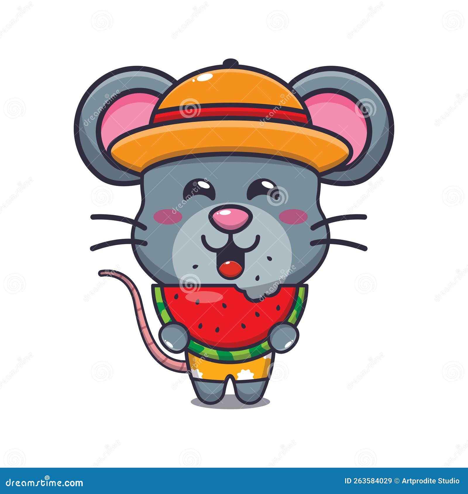Cute Mouse Eating Fresh Watermelon Cartoon Illustration. Stock Vector ...