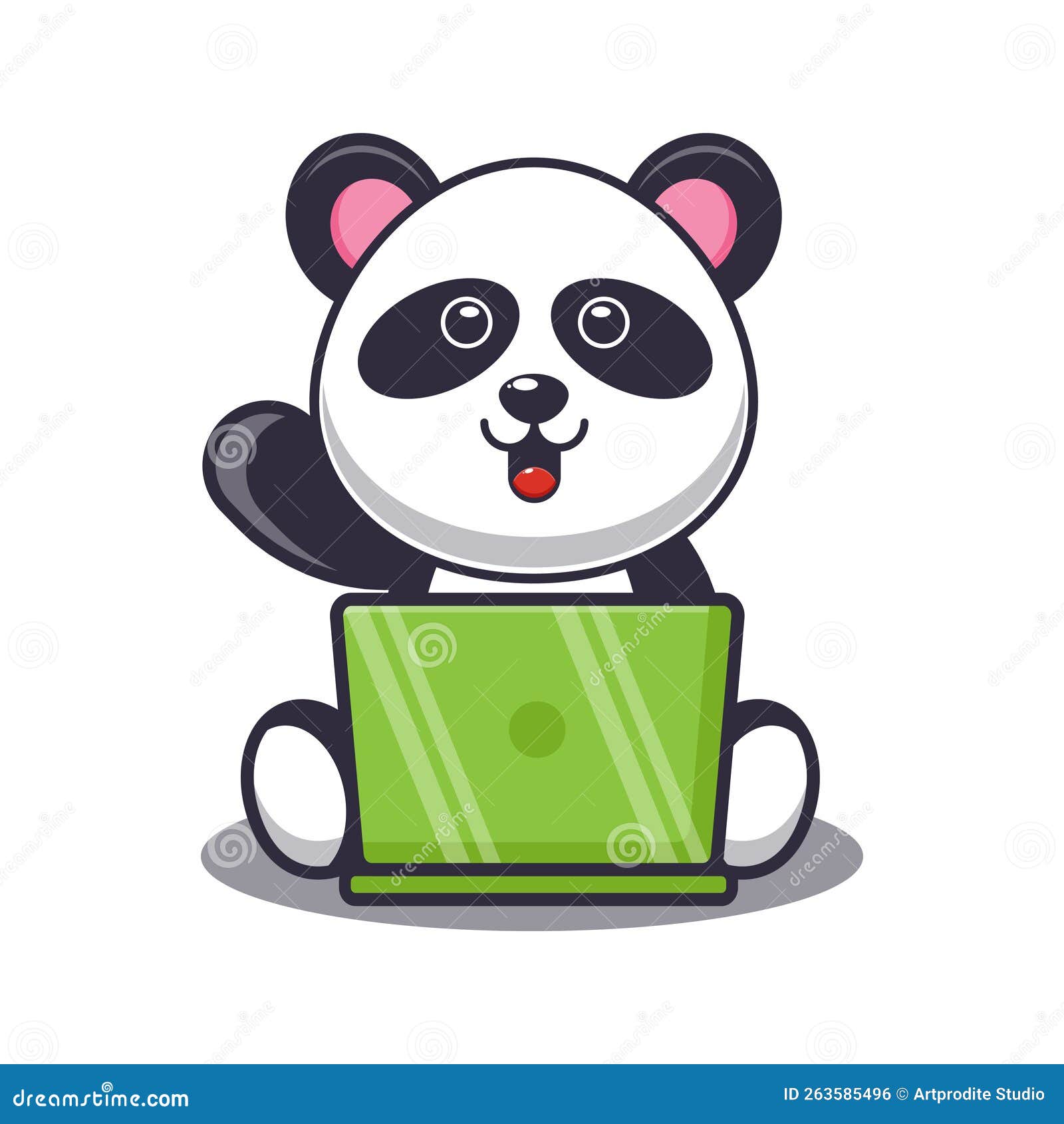 Cute Panda with Laptop Cartoon Vector Illustration. Stock Vector ...