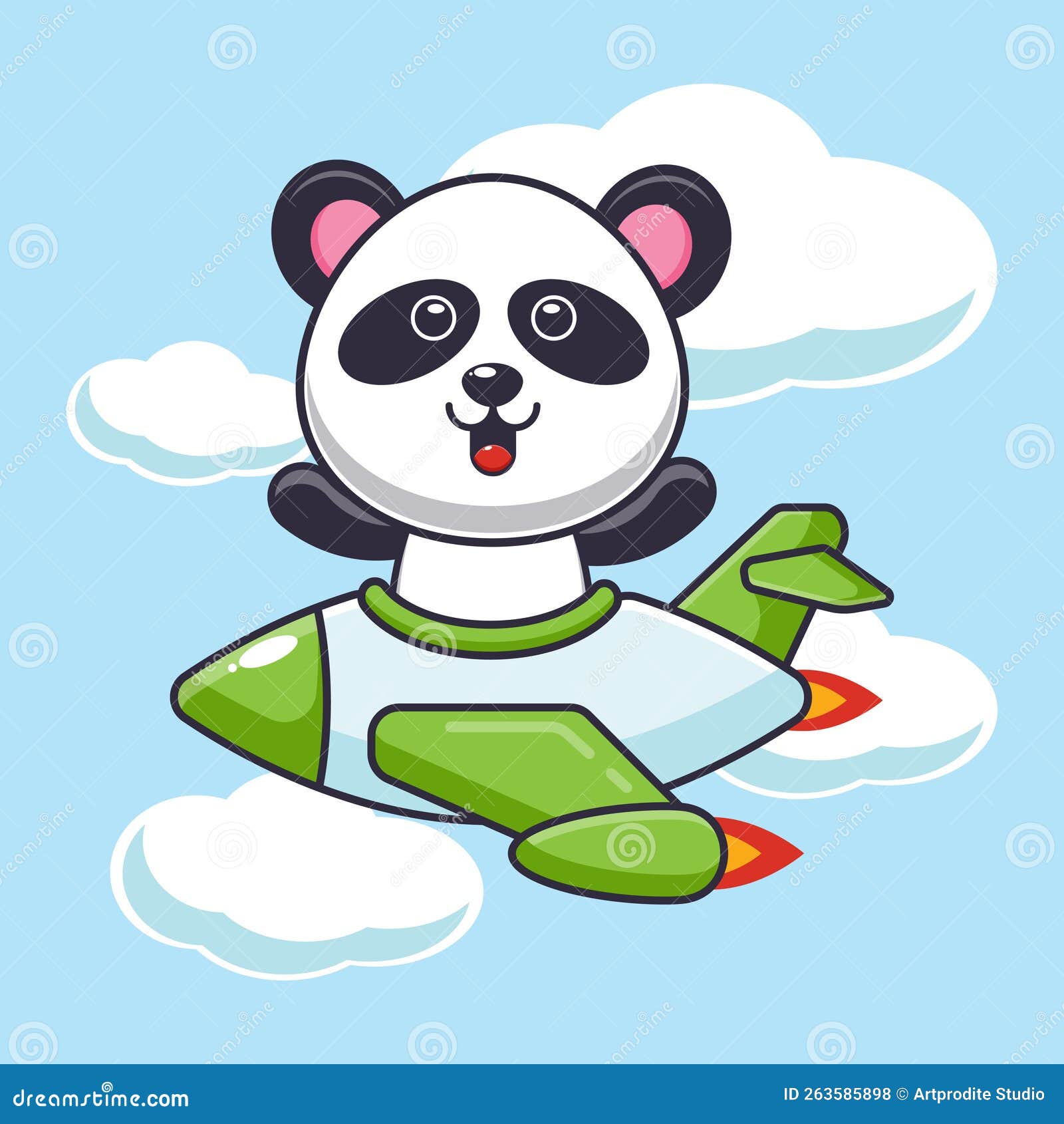 Cute Panda Mascot Cartoon Character Ride on Plane Jet. Stock Vector ...