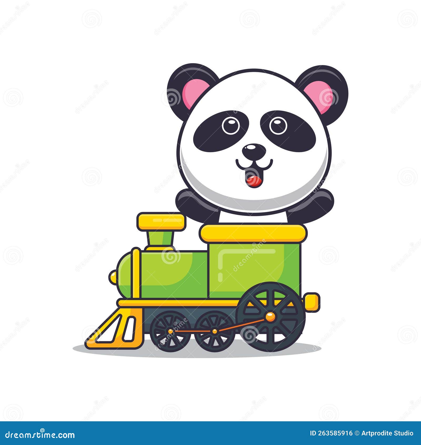 Cute Panda Mascot Cartoon Character Ride on Train. Stock Vector ...