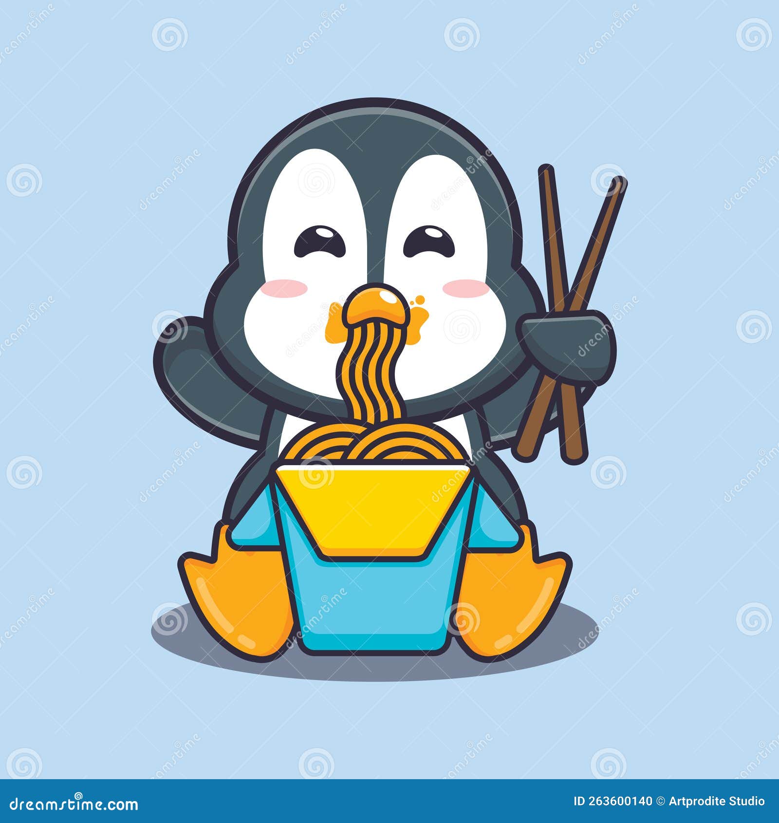 Cute Penguin Eating Noodle Cartoon Vector Illustration. Stock Vector ...