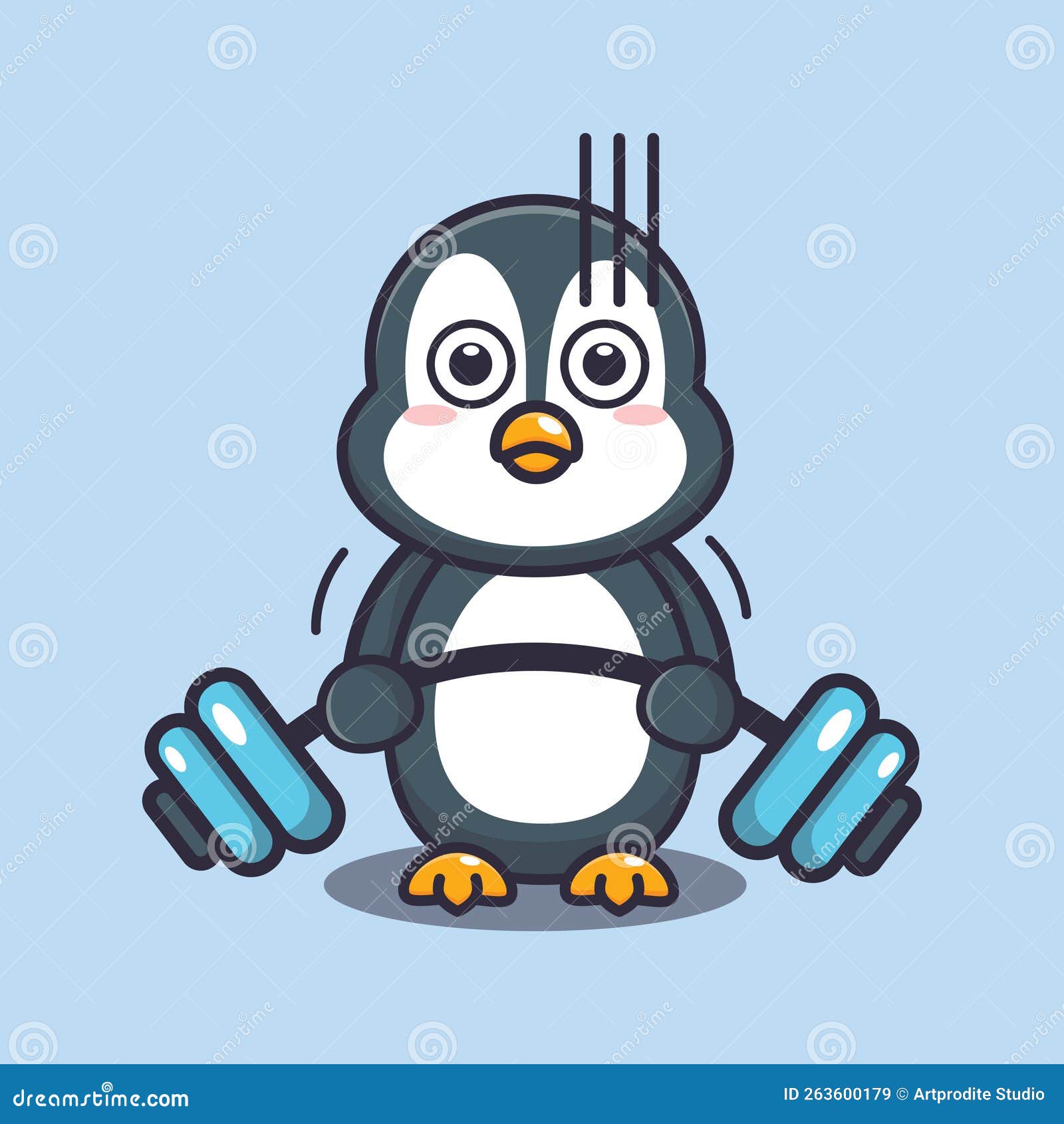 Cute Penguin Lifting Barbell Cartoon Vector Illustration. Stock Vector ...