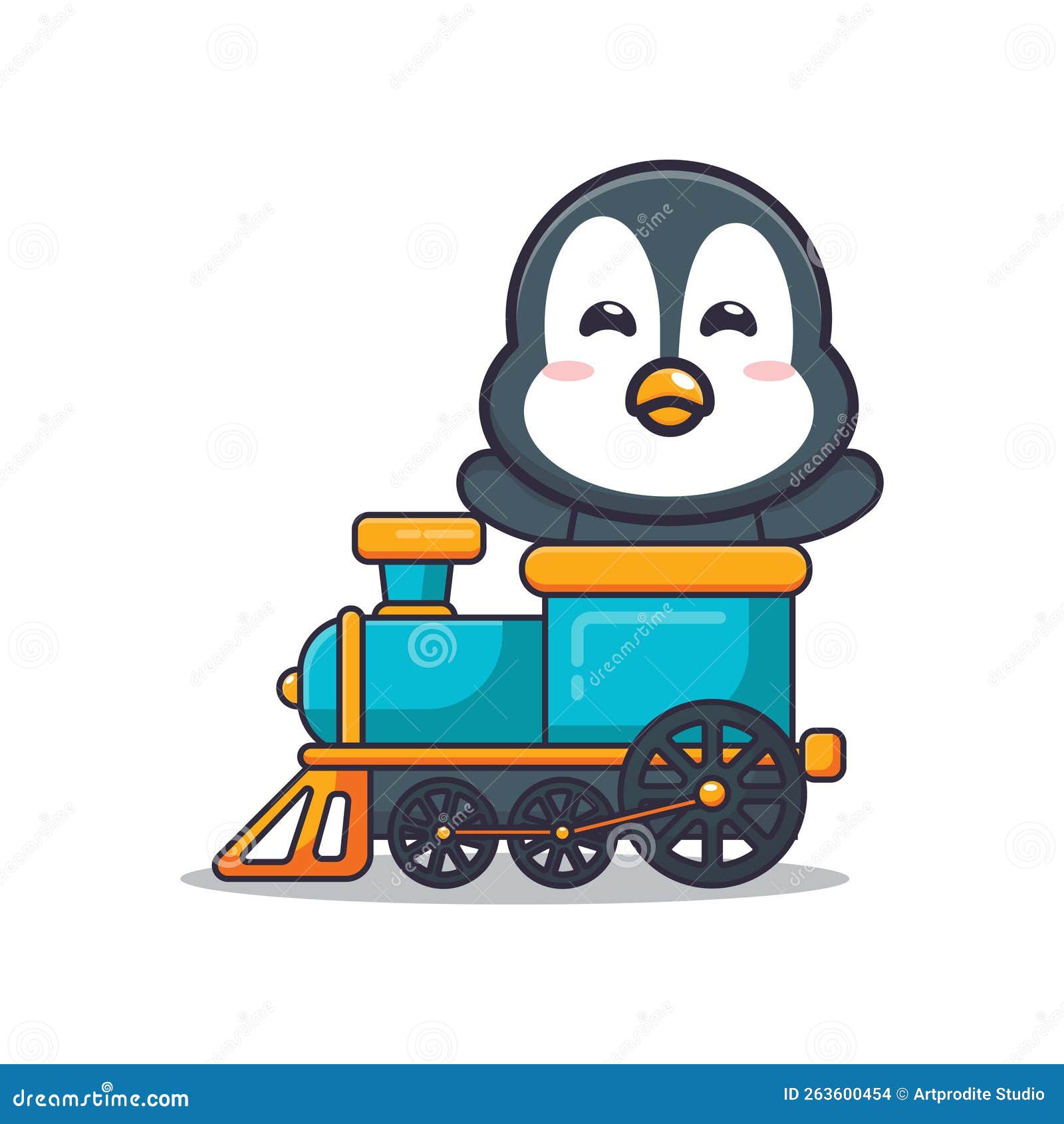 Cute Penguin Mascot Cartoon Character Ride on Train. Stock Vector ...