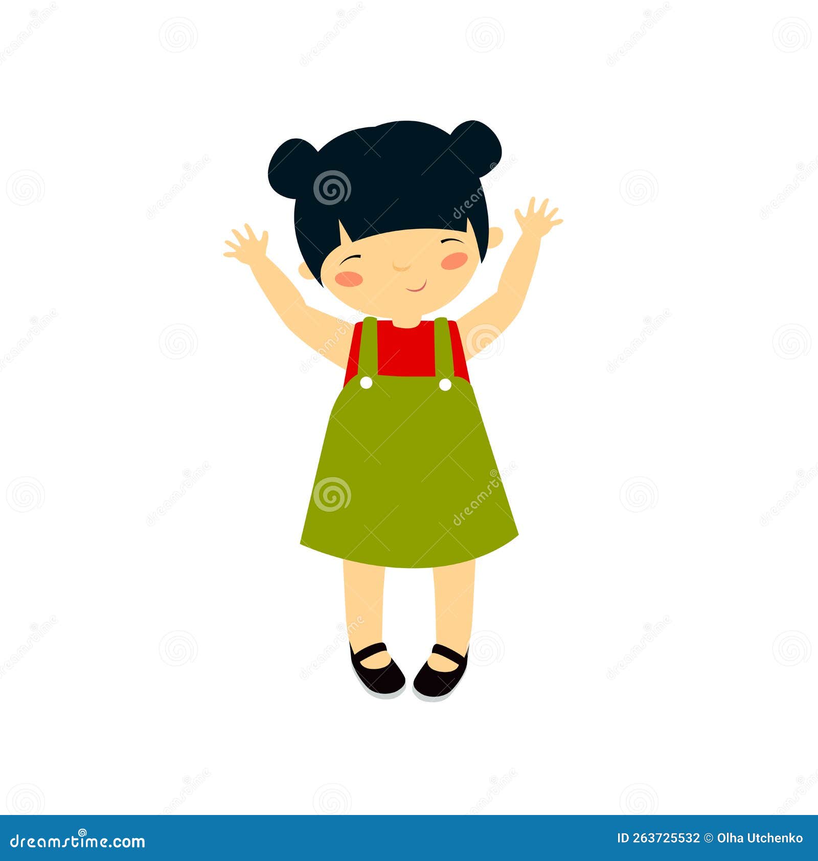 Print. Cute Asian Girl. the Baby is Dancing. Cartoon Japanese Girl. the ...
