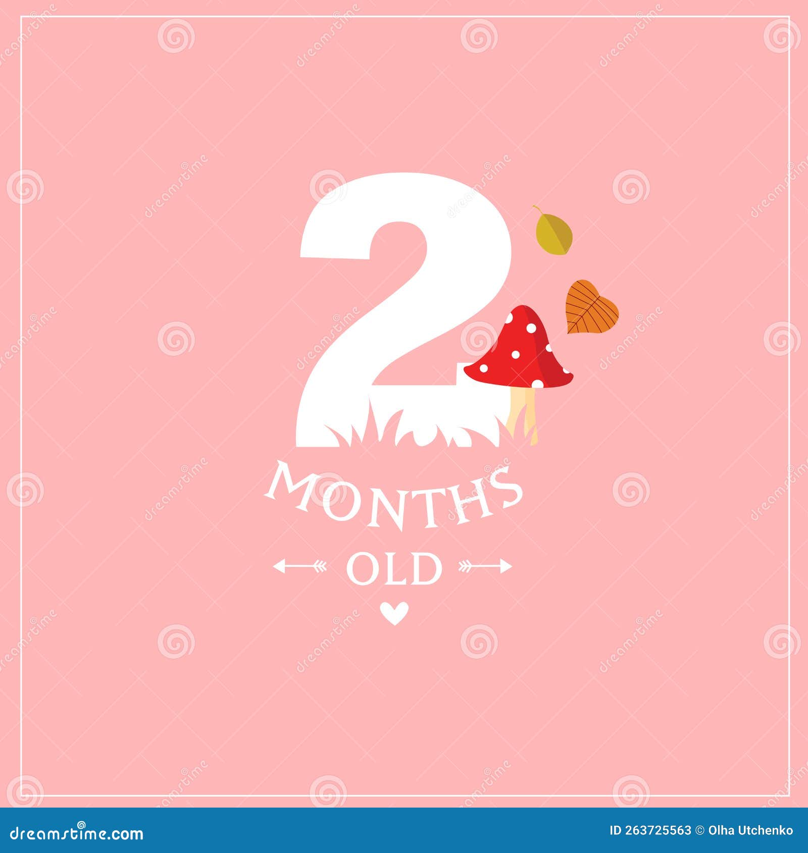 Print. Cute Vector Card `I`m 2 Months Old`. Pink Postcard for a Photo ...