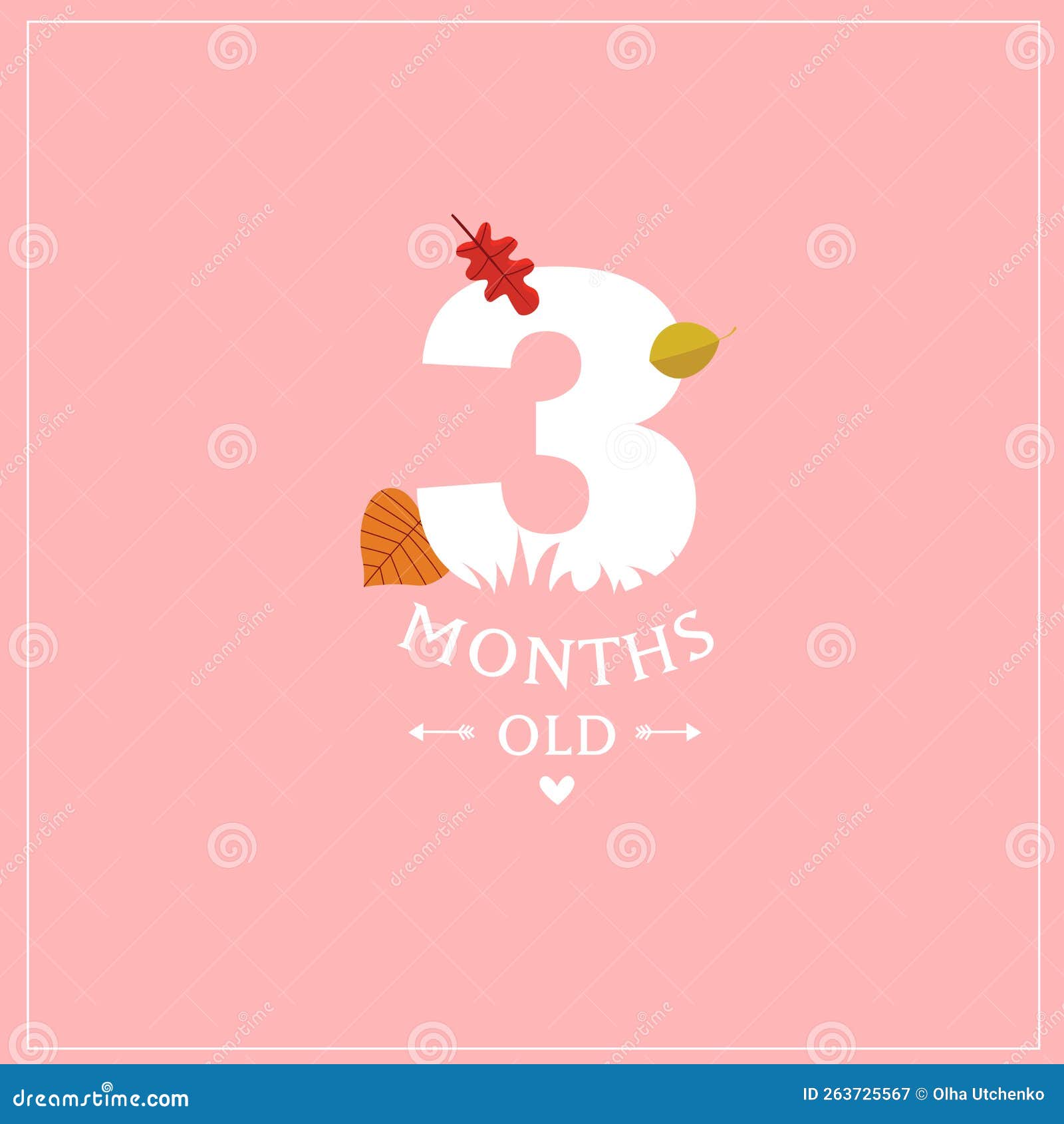 Print. Cute Vector Card `I`m 3 Months Old`. Pink Postcard for a Photo ...