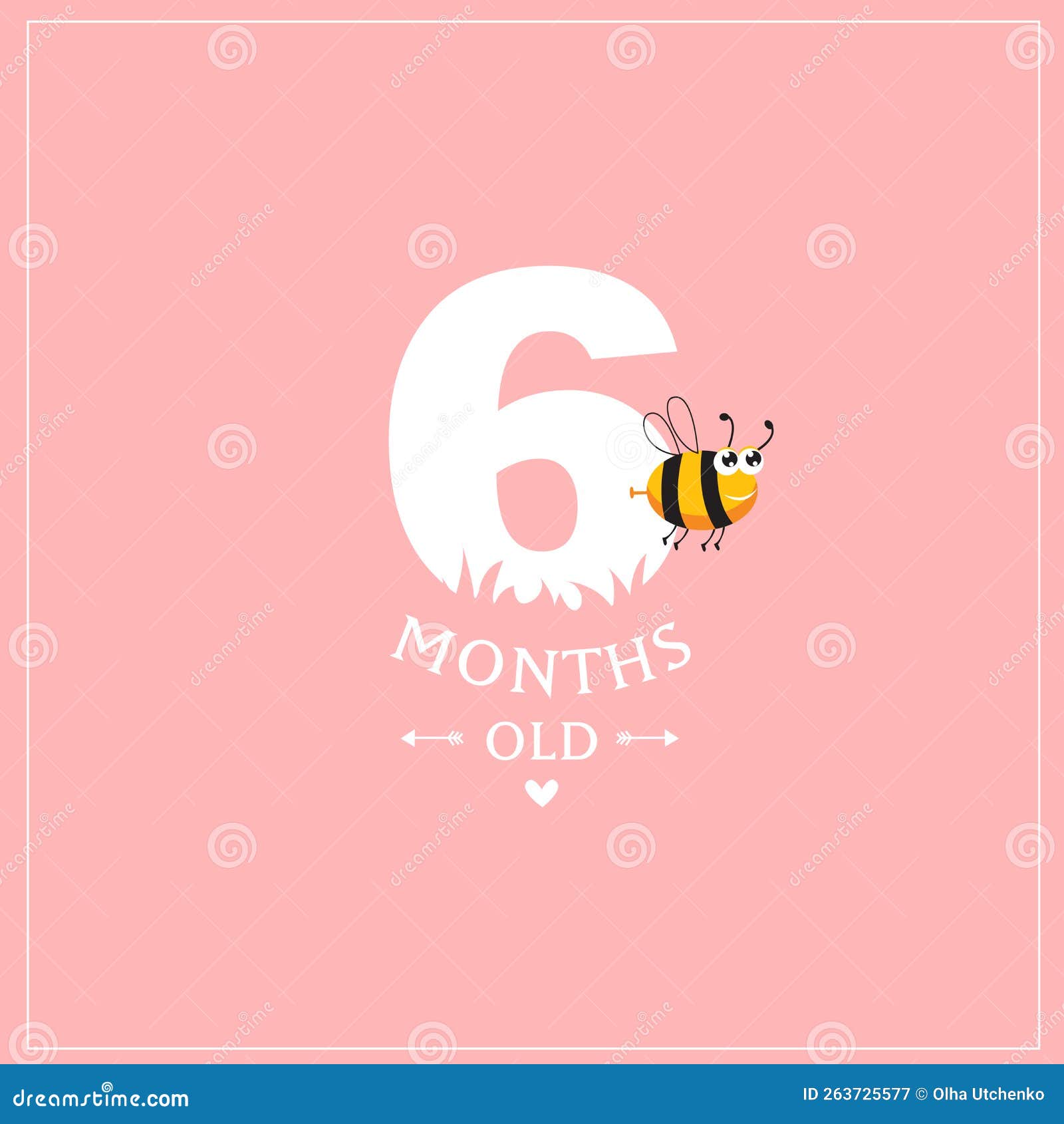 Print. Cute Card `I`m 6 Months Old`. Pink Postcard for a Photo of a ...