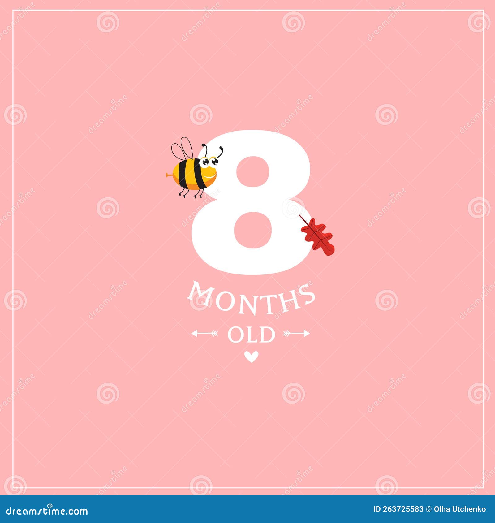 Print. Cute Vector Card `I`m 8 Months Old`. Pink Postcard for a Photo ...