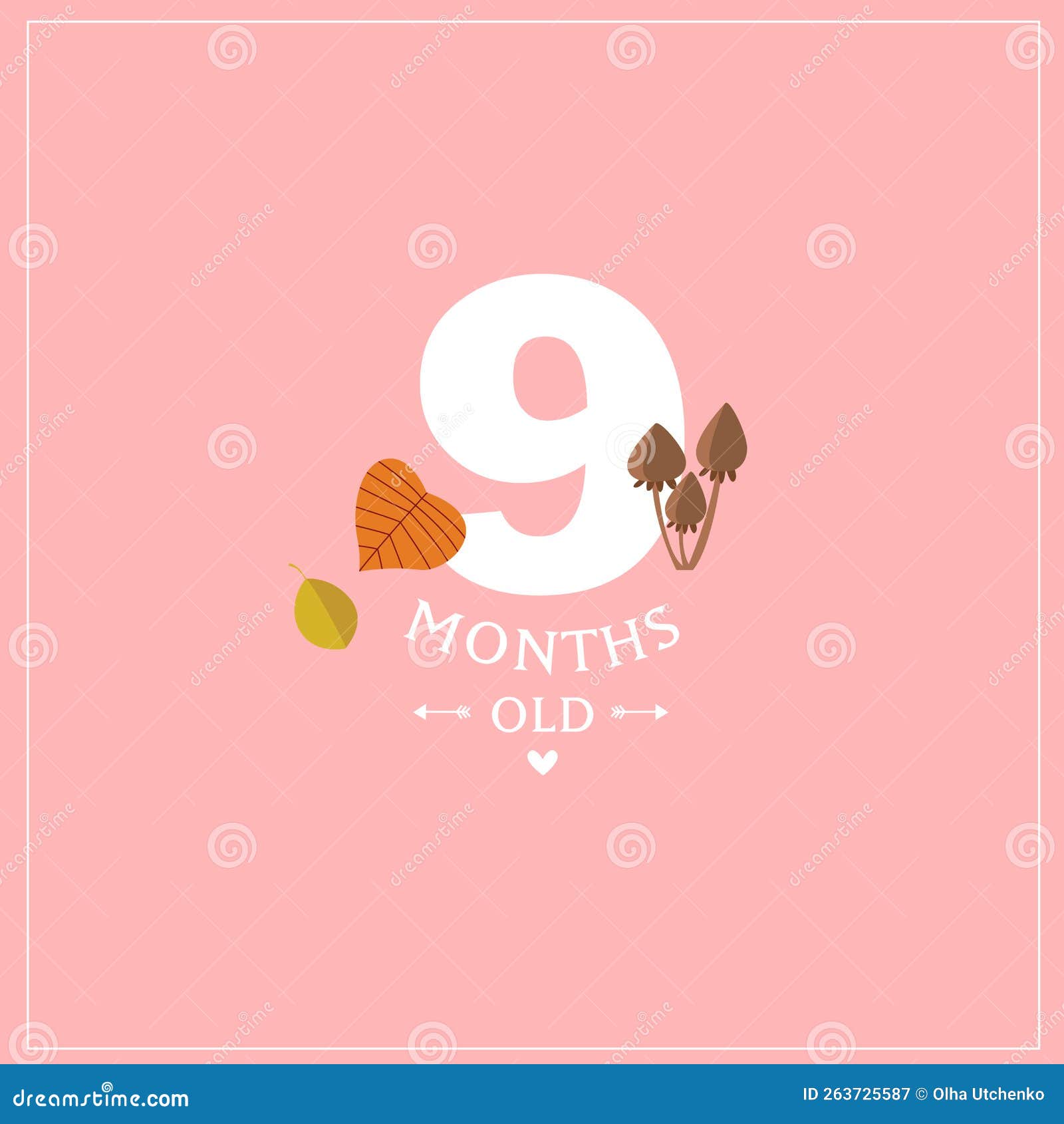 Print. Cute Vector Card `I`m 9 Months Old`. Pink Postcard for a Photo ...