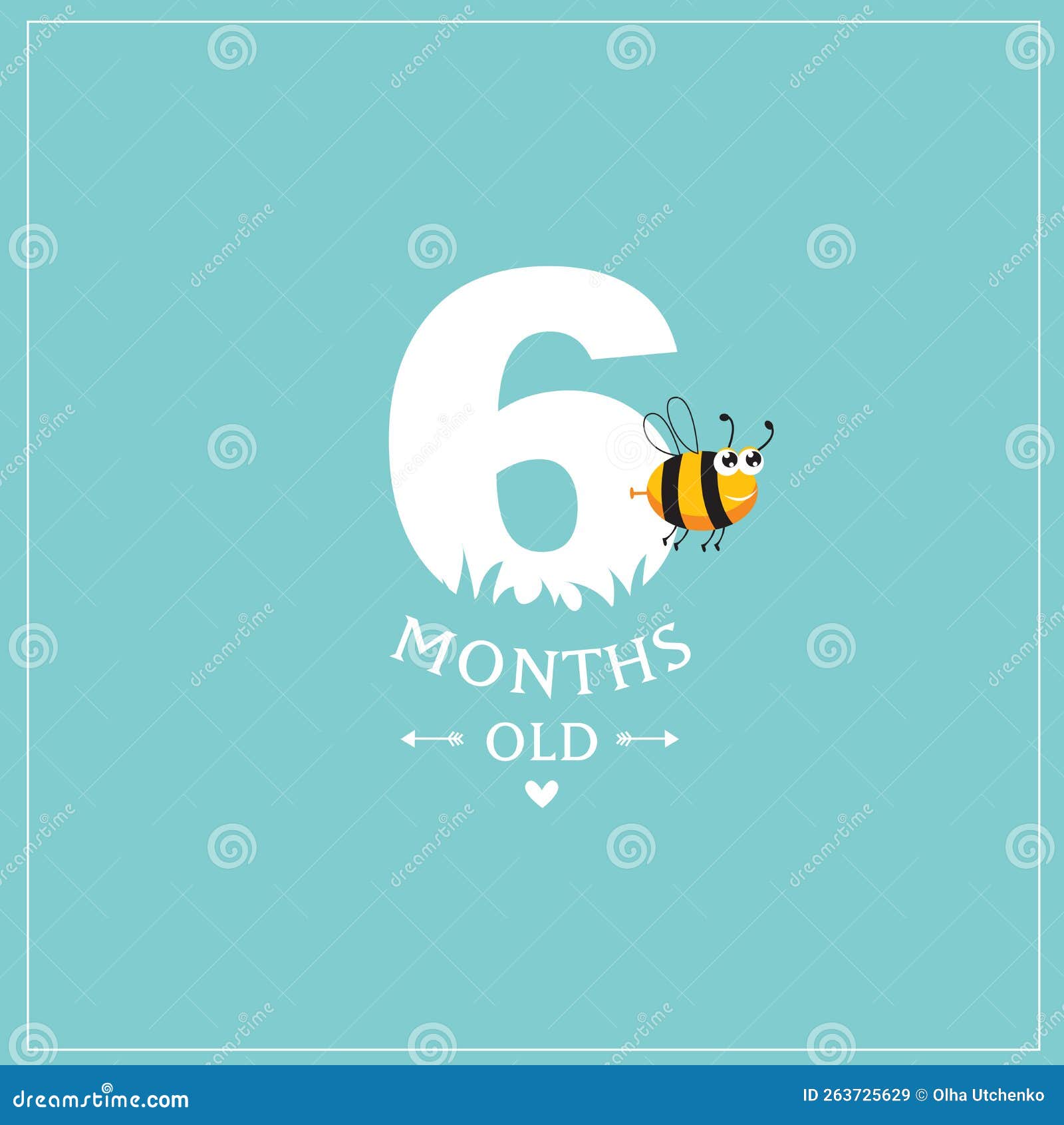 PrintÑŽ Cute Vector Card `I`m 6 Months Old`. Blue Postcard for a Photo ...