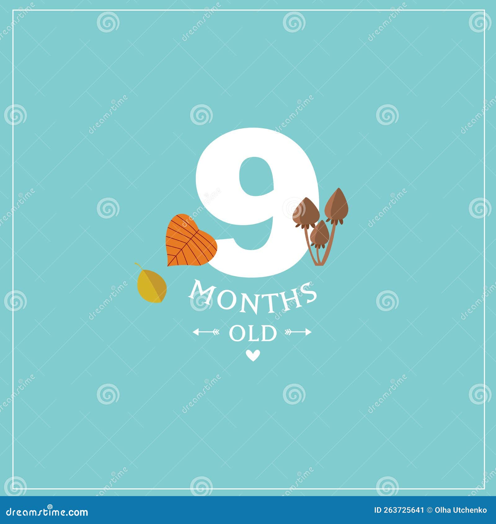 PrintÑŽ Cute Card `I`m 9 Months Old`. Blue Postcard for a Photo of a ...