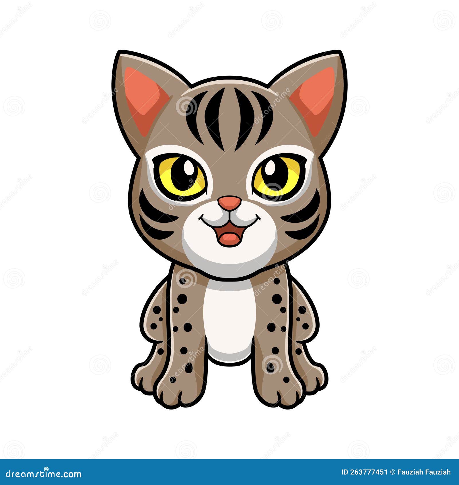 Cute Ocicat Cat Cartoon Sitting Stock Vector - Illustration of adorable ...
