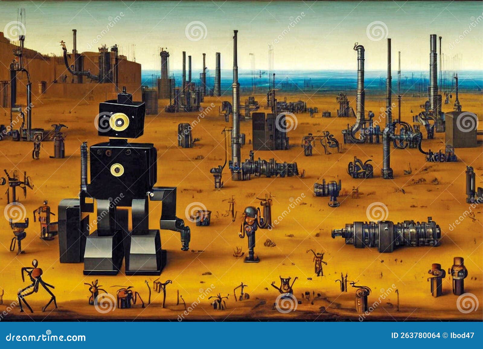 AI Art of Robots and Industrial Machinery Planetary Landscape Stock ...