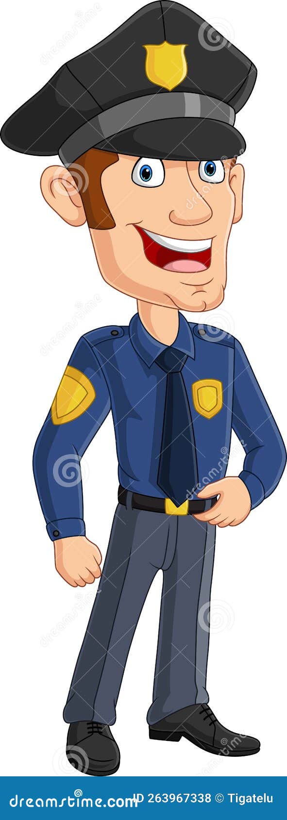 Cartoon Smiling Officer Policeman Standing Stock Vector - Illustration ...