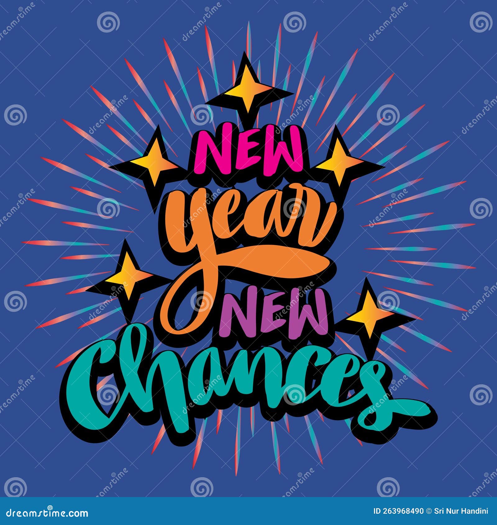 365 New Chances Lettering Framed In Star Tree Toy. Hand Drawn ...