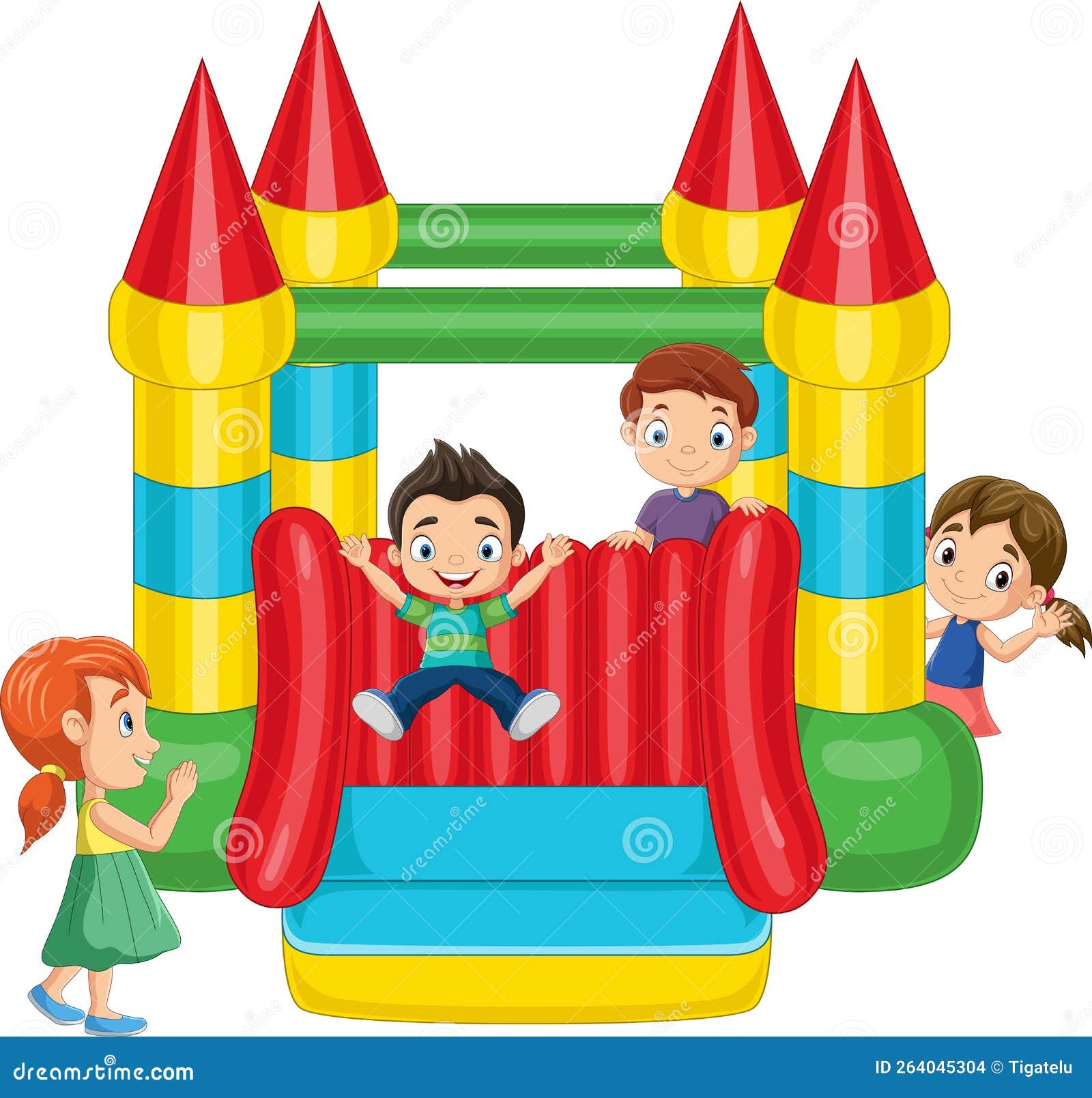 Cartoon Children on a Bouncy Castle Stock Vector - Illustration of ...
