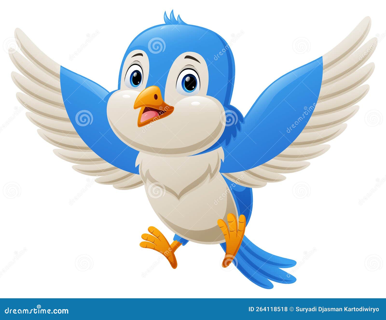 Cute Blue Bird Cartoon Flying on White Background Stock Vector ...