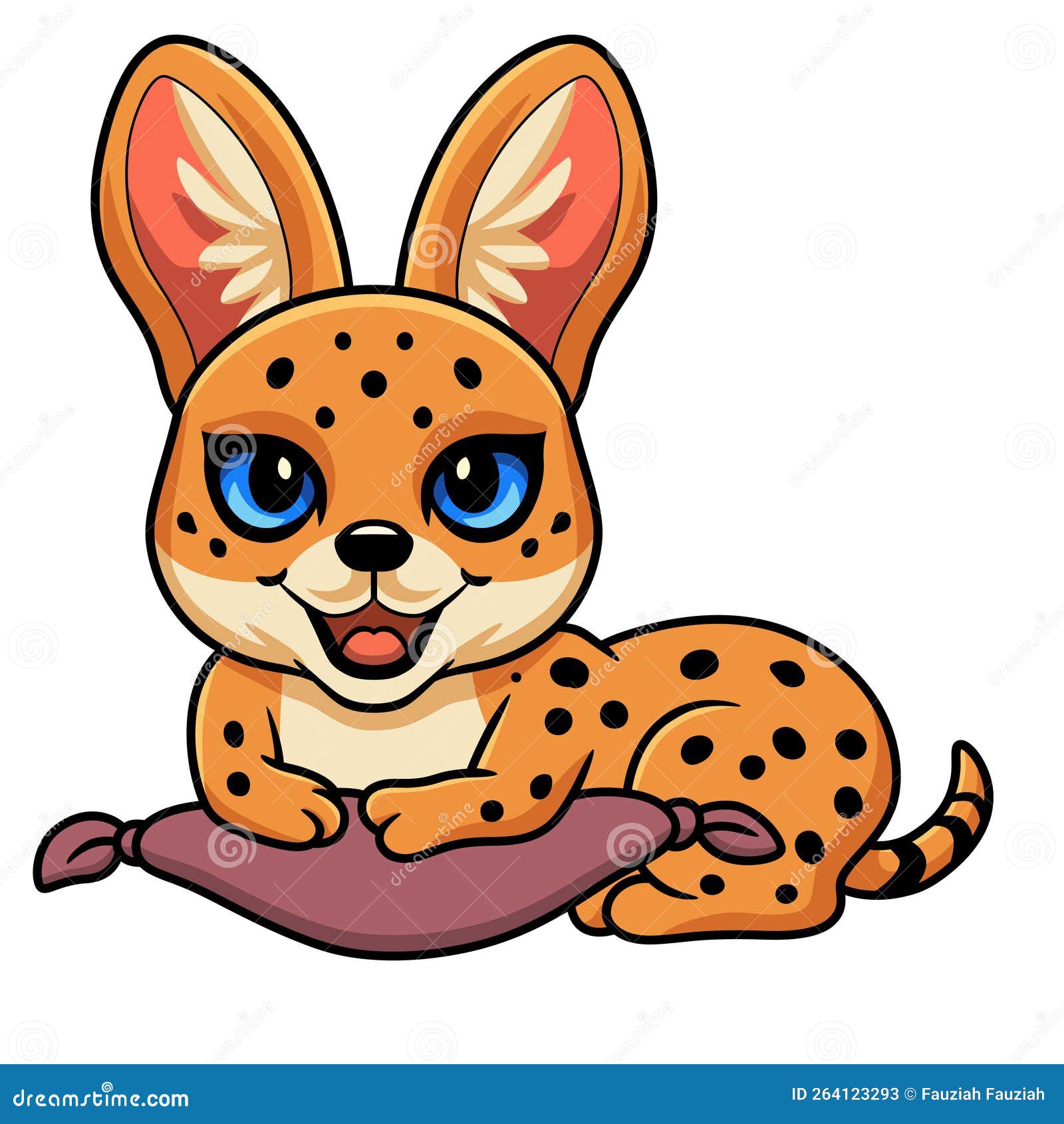 Cute Serval Cat Cartoon on the Pillow Stock Vector - Illustration of ...