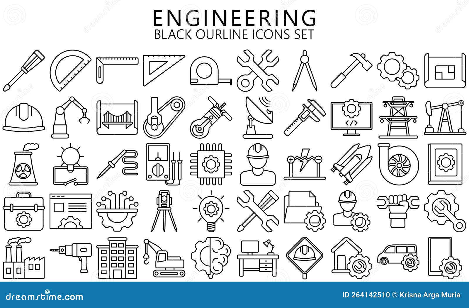 Engineering and Industrial Black Outline Icons Set Stock Vector - Illustration of manufacturing ...