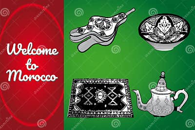 Moroccan Cultural Symbols, Morocco with Country Icons Stock Vector ...
