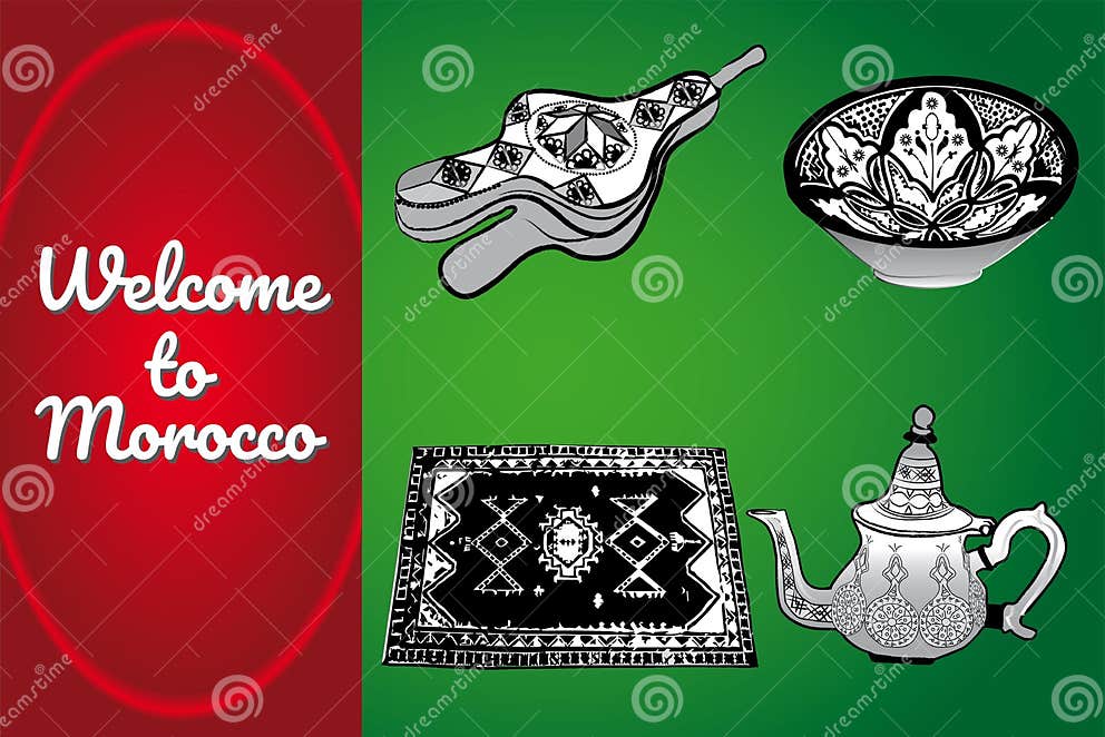 Moroccan Cultural Symbols, Morocco with Country Icons Stock Vector ...