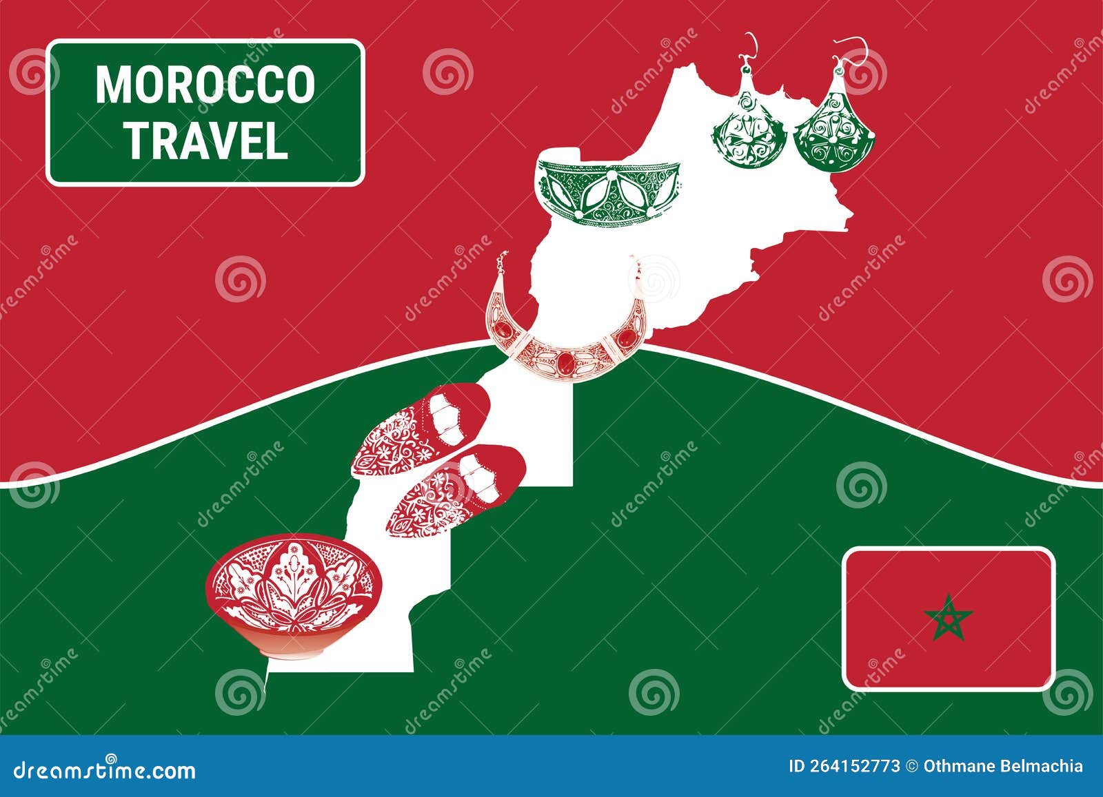 Moroccan Cultural Symbols, Morocco With Country Icons Vector ...