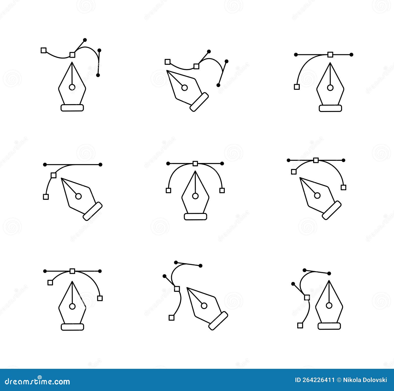 Pen Tool Cartoon Icon Vector Set Collection, Ink Drawing and Writing ...