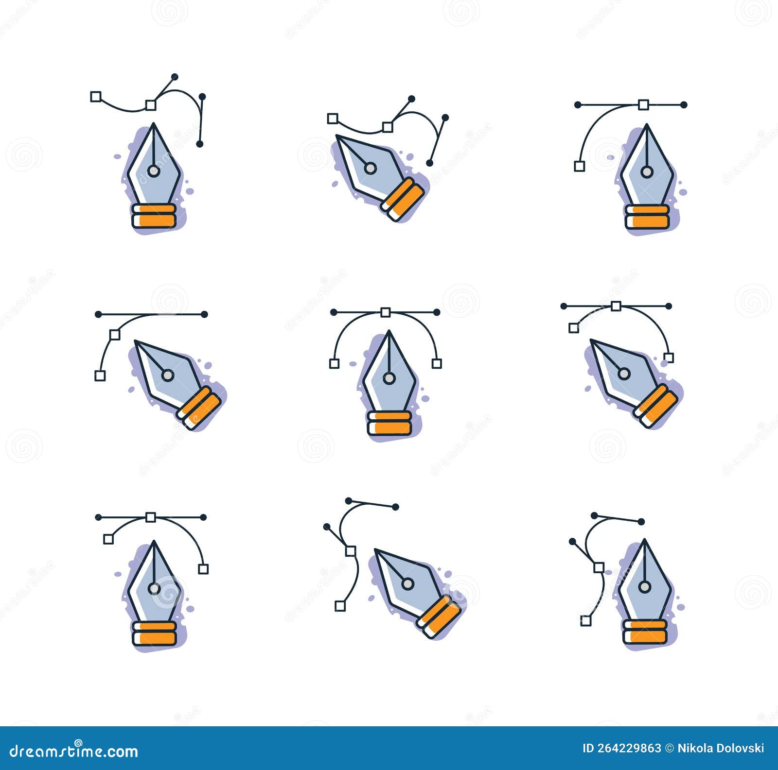 Pen Tool Cartoon Icon Vector Set Collection, Ink Drawing and Writing ...