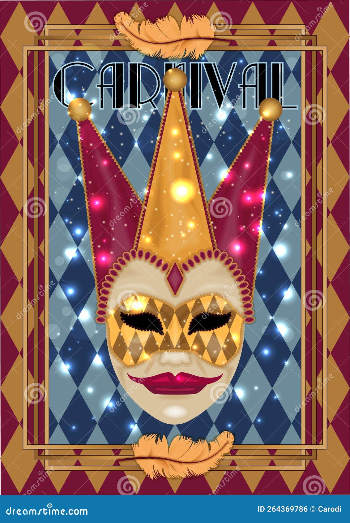 Venice Carnival Mask, Greeting Card in Art Deco Style Stock Vector - Illustration of disguise ...