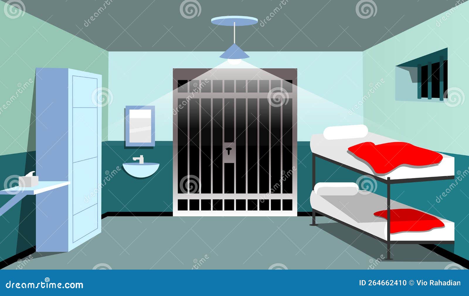 Prison Cell Interior in Cartoon Style. Stock Illustration ...