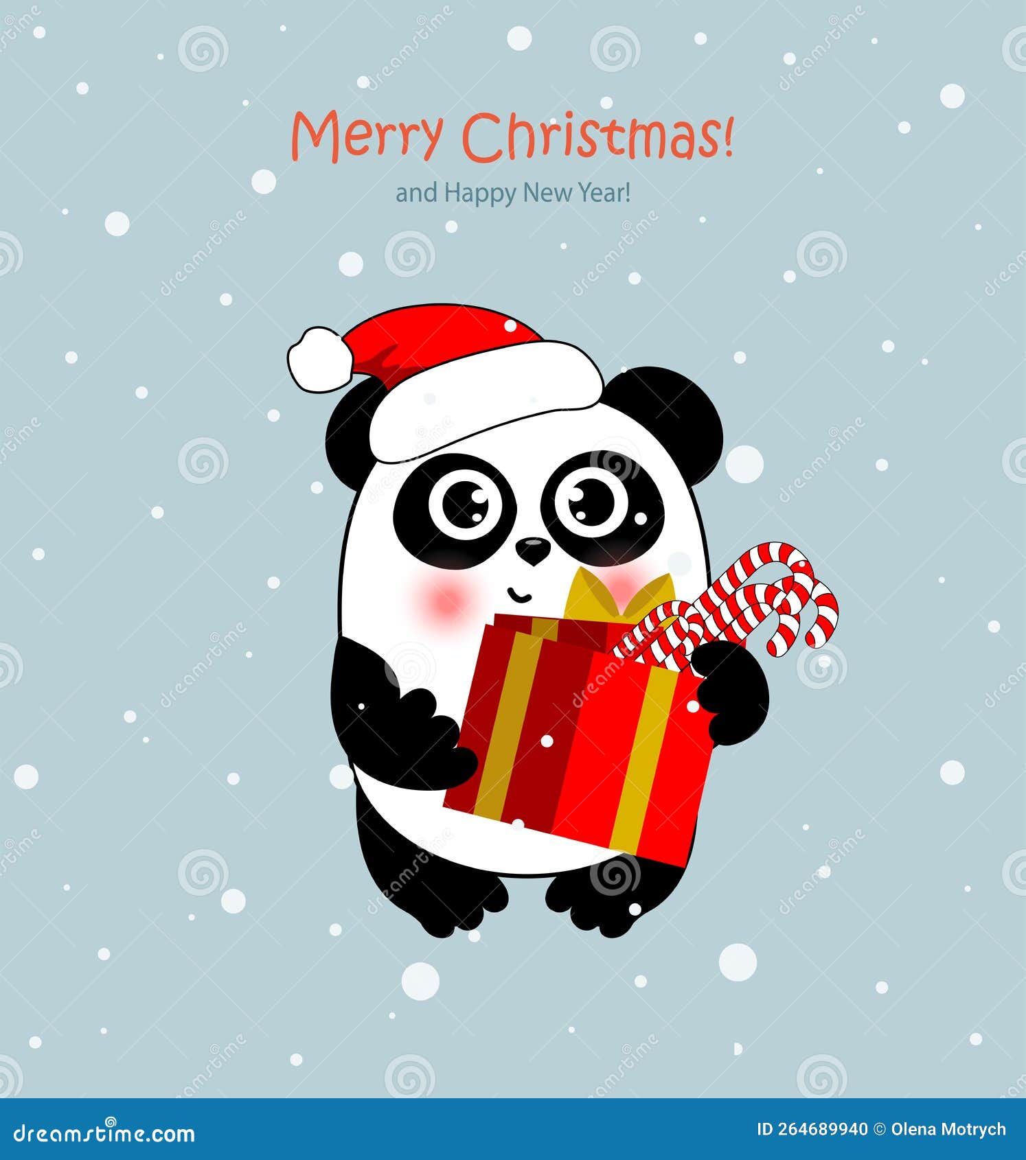 Christmas Panda in Santa Hat with Present and Candies. Funny Animal ...